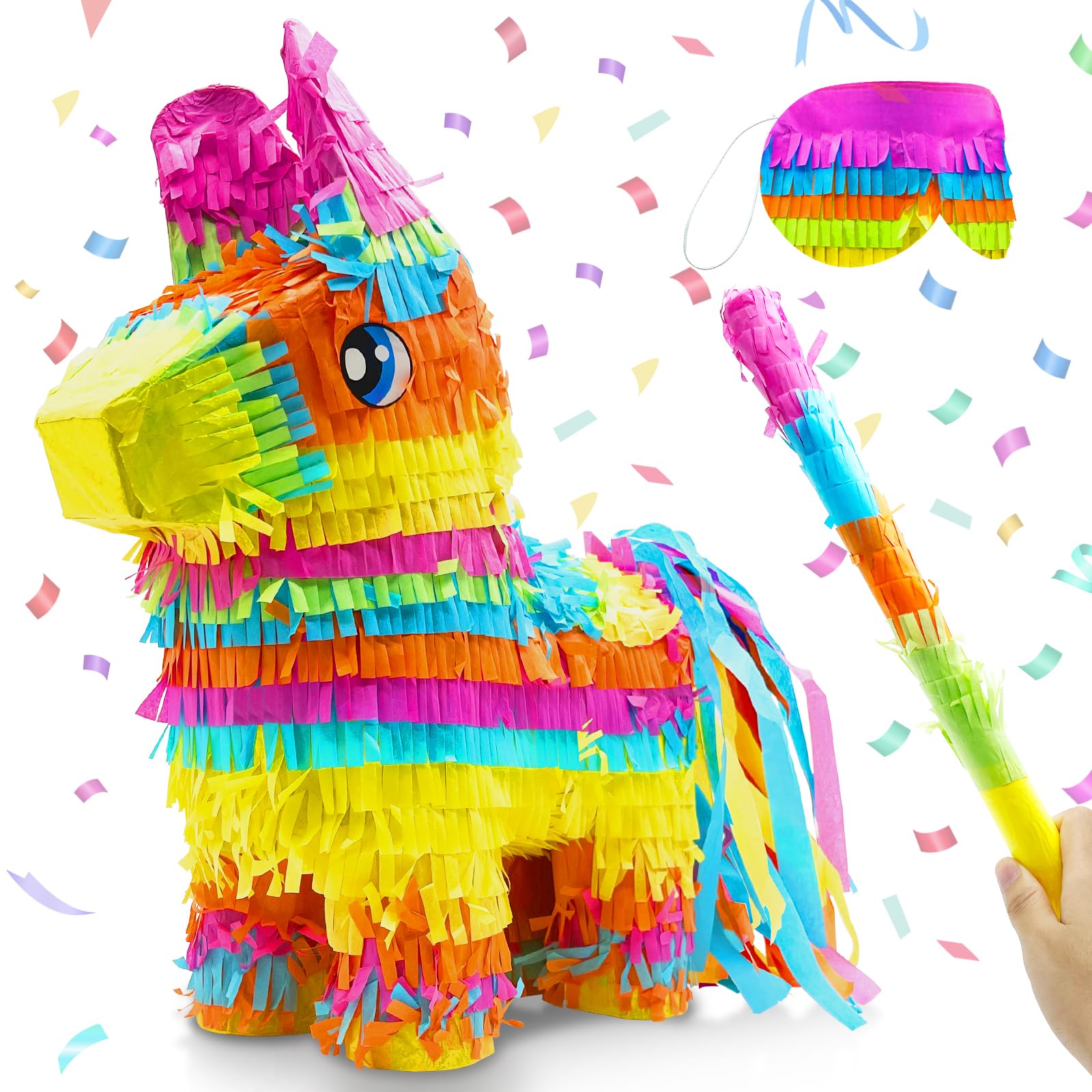 Amazon.com: Donkey Pinata, Rainbow Color Donkey Pinata with Stick and ...