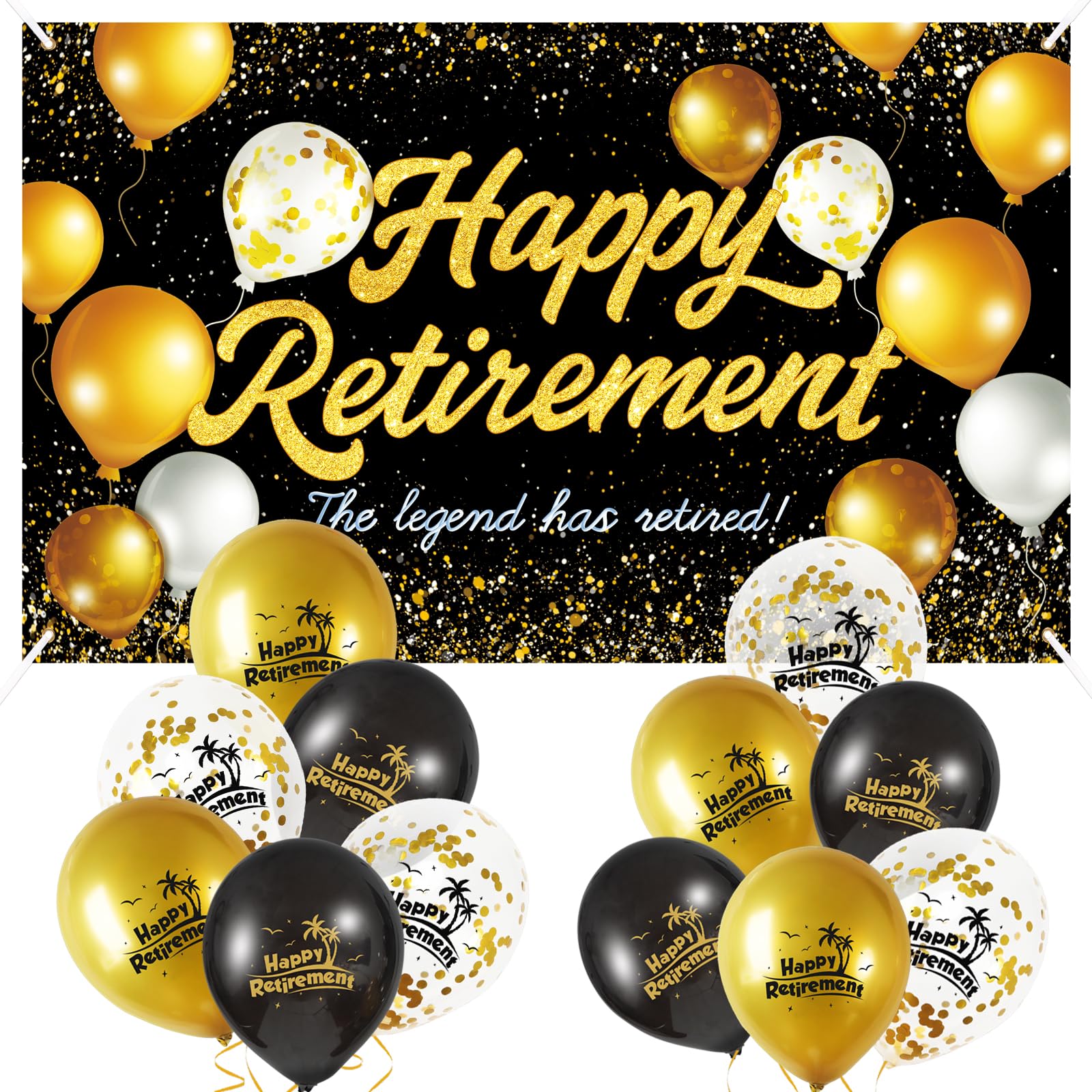 Retirement Banner Printable Black Gold Banner Happy Retirement