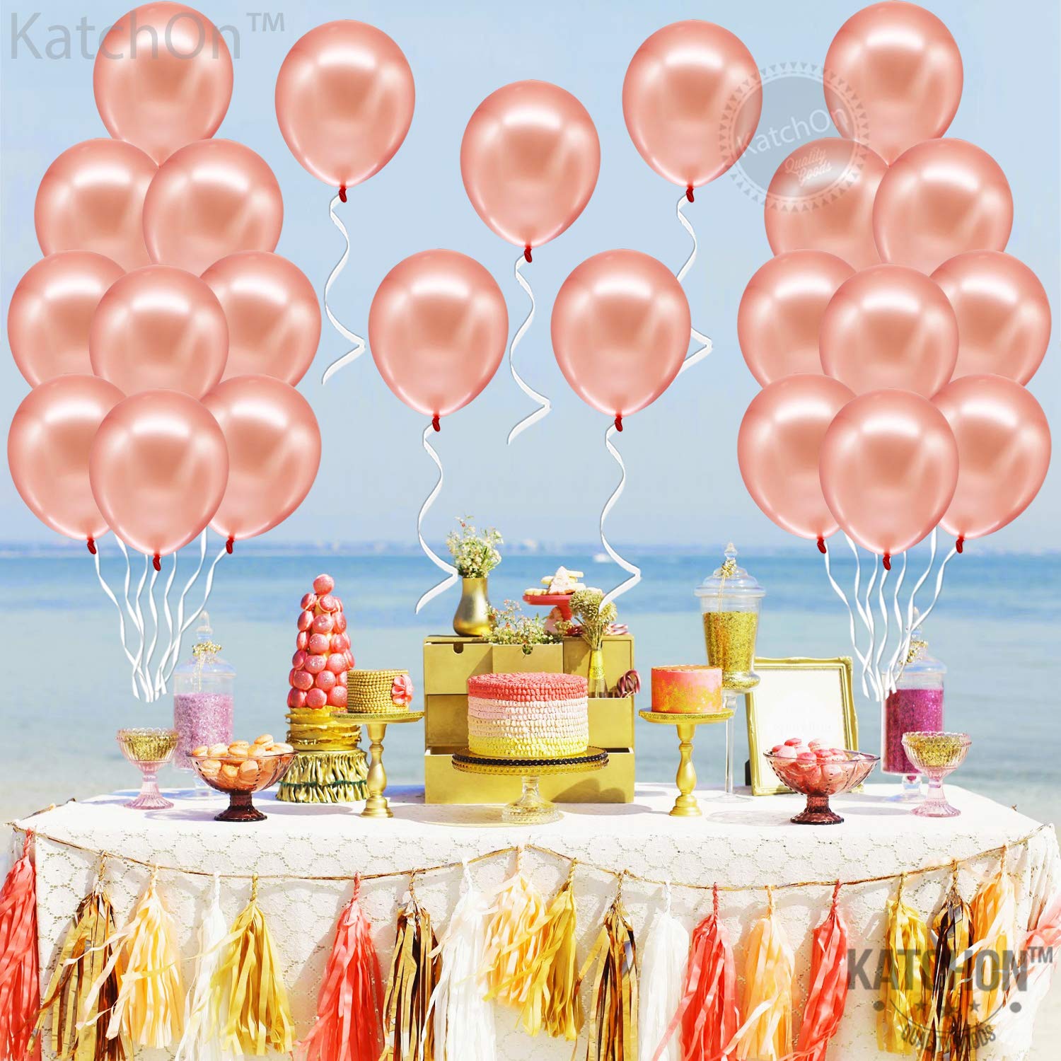 Rose Gold Balloons Set, 50 Pieces - 12 Inch, Metallic Rose Gold Balloon ...