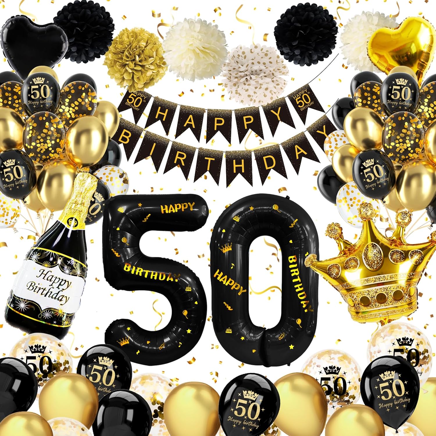 Amazon.com: 50th Birthday Decorations for Her, Black Gold Happy 50th ...