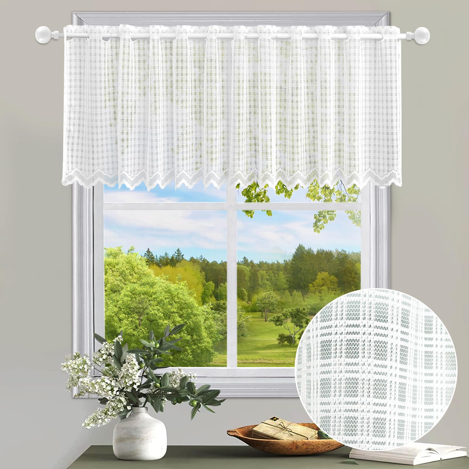 ZHH Short Net White Curtains for Windows - British Grid Cafe Kitchen 17 ...
