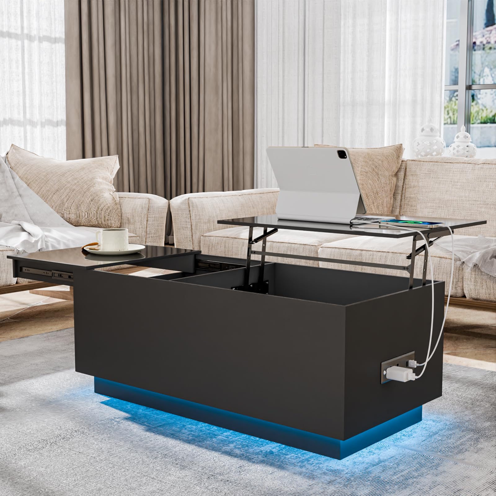 Amazon.com: HOMMPA LED Coffee Table for Living Room Lift Top Coffee ...