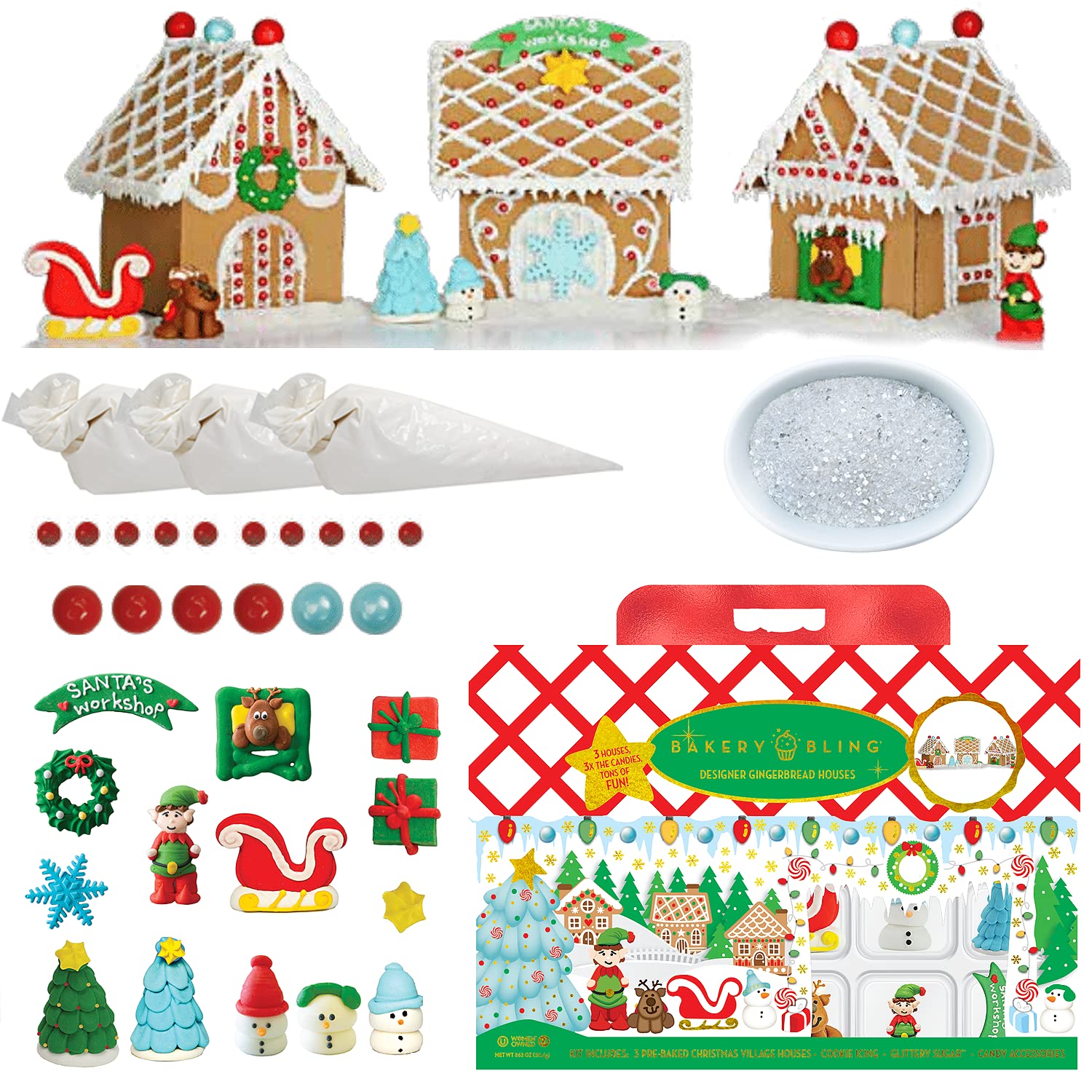 Amazon.com : Christmas Cookie House Village Decorating Kit - Christmas ...