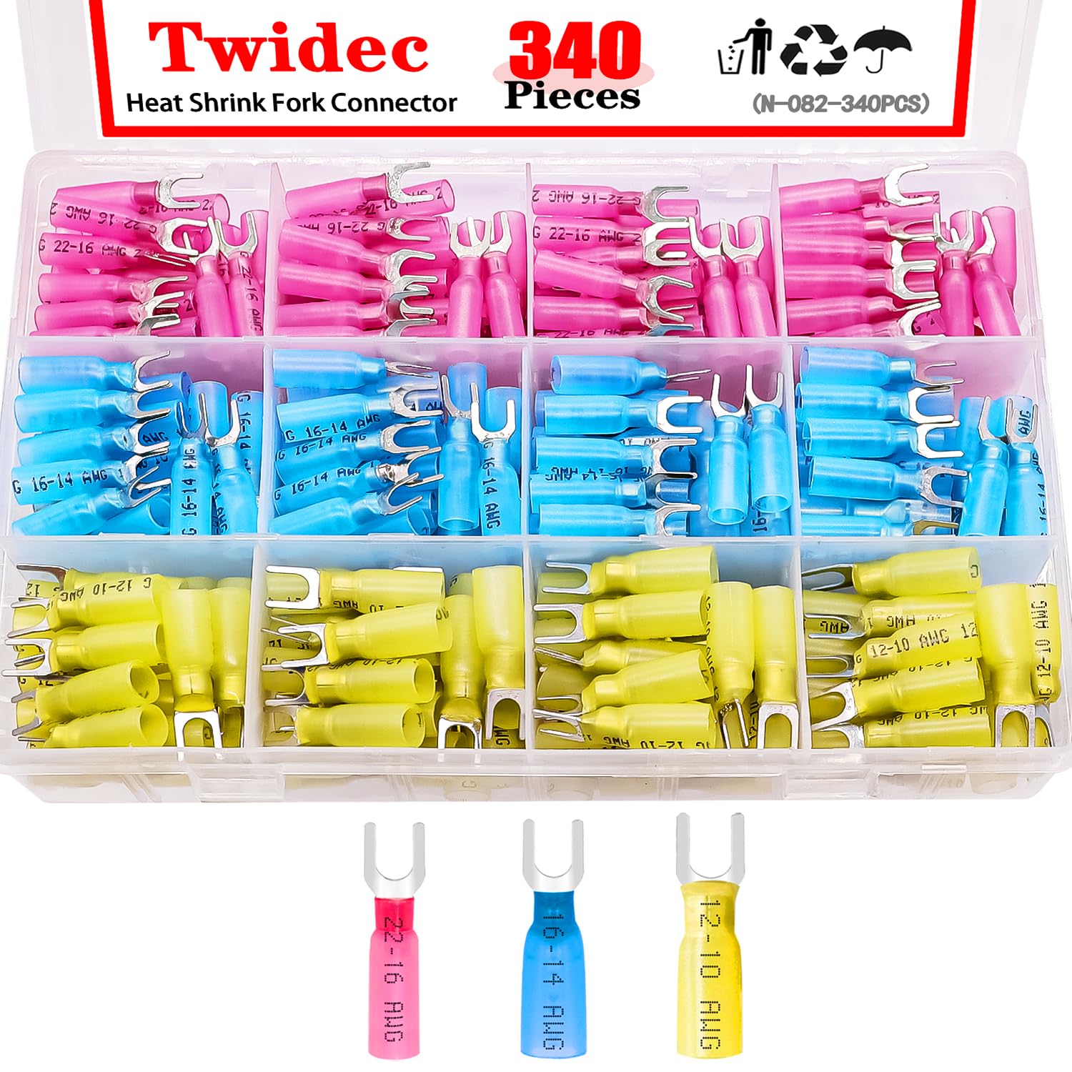 Snapklik.com : 340PCS Heat Shrink Fork Spade Connectors 22-16/16-14/12 ...