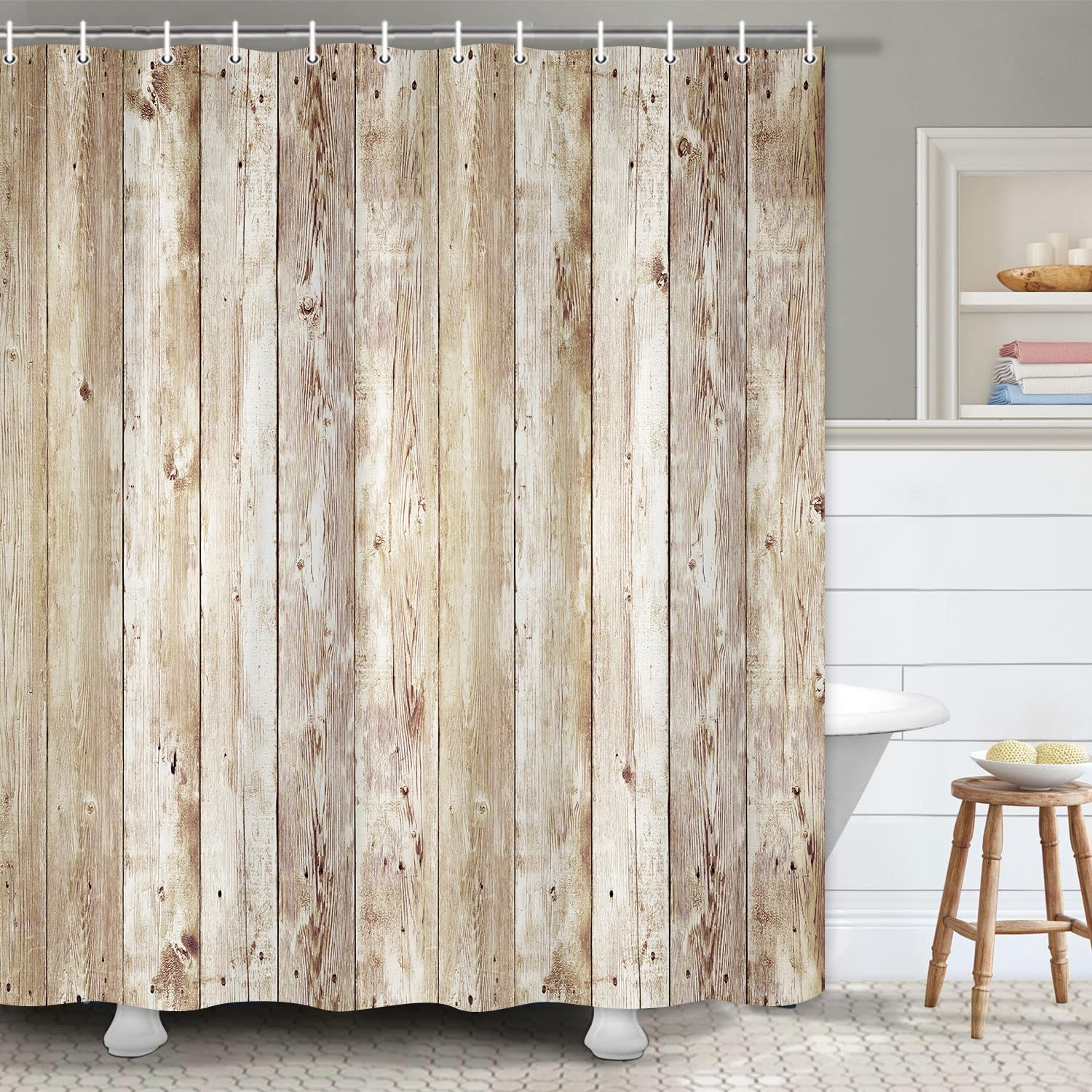 Amazon.com: ZWSMZW Rustic Wooden Board Shower Curtain Western Old Barn ...
