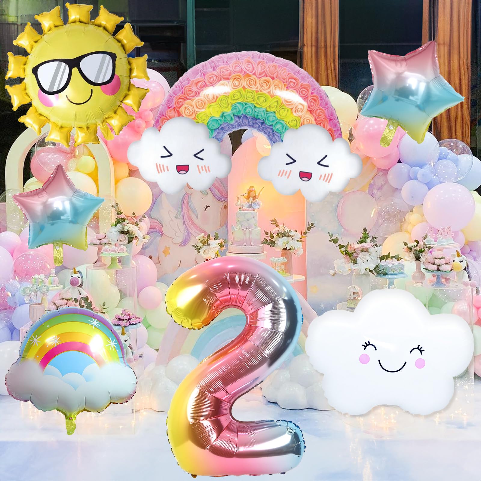 Snapklik.com : Rainbow Balloons 2nd Birthday Decorations For Girls ...