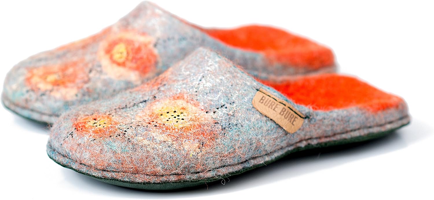 Amazon.com: BureBure Ladies Slip On Wool Slippers Viola Made by Hand ...