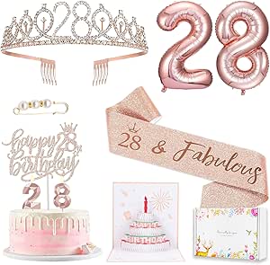 Amazon.com: 28th Birthday Decorations for Her Women, Including 28 year old Birthday Cake Topper ...