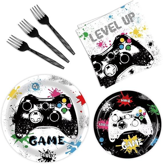 Amazon.com: 96 Pcs Video Game Plates and Napkins - Gamer Party Supplies ...