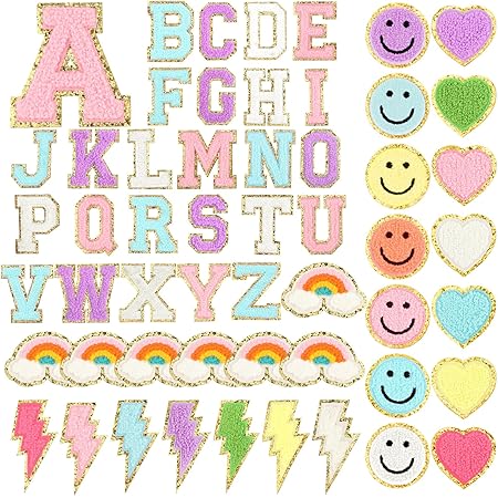 Amazon.com: 54 Pcs Self Adhesive Chenille Letters Patches Glitter ...