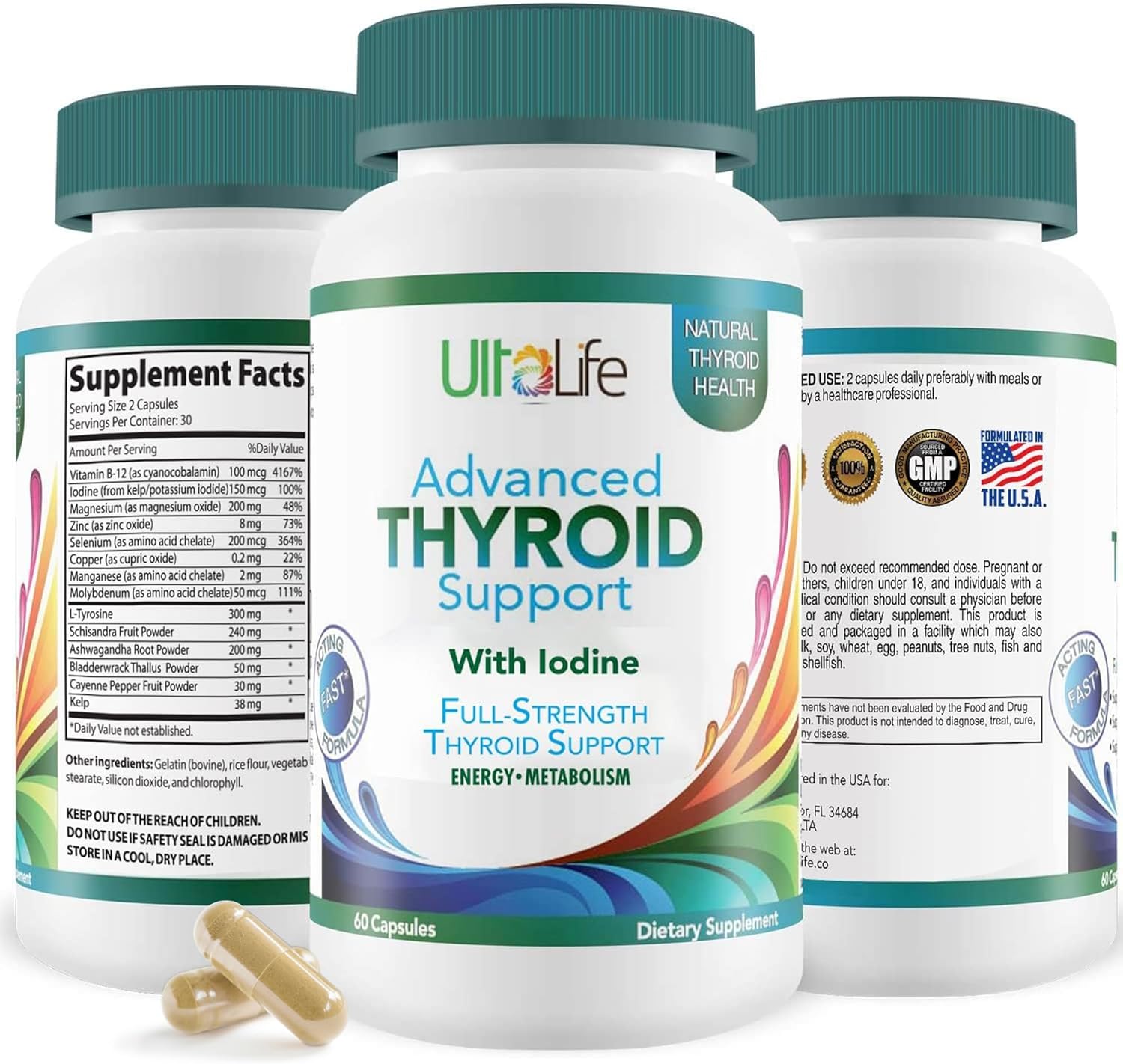 Daily Thyroid Boost Advanced Formula with Iodine Ashwagandha Vitamin B12 Zinc and Selenium for ...