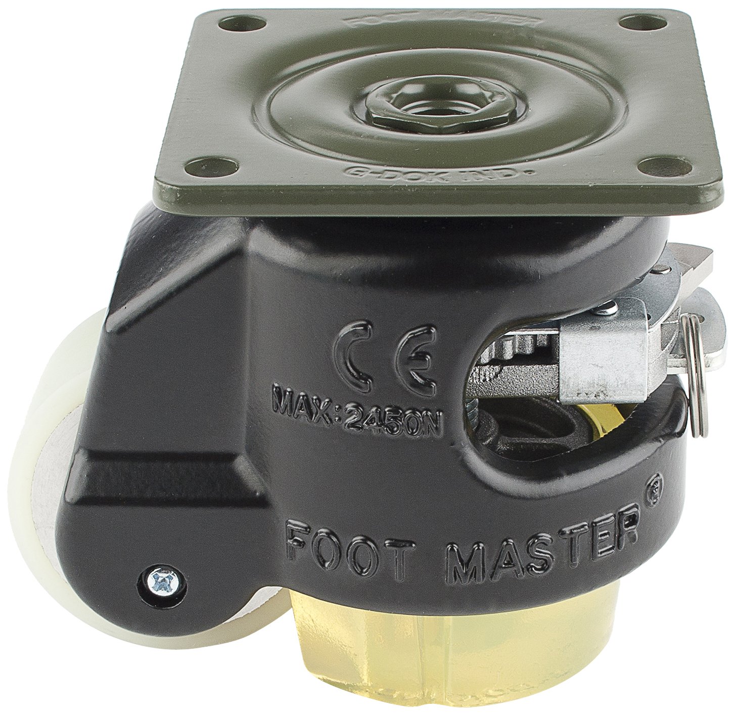 FOOT MASTER GDR-60-F-HUP-CUR-FBL Leveling Caster, 50 mm Polyurethane Wheel, Flat Black, Height ...