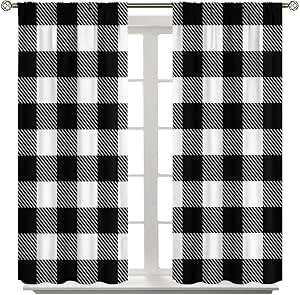 Amazon.com: HZOHNAGO Buffalo Plaid Curtains, White Black Farmhouse ...