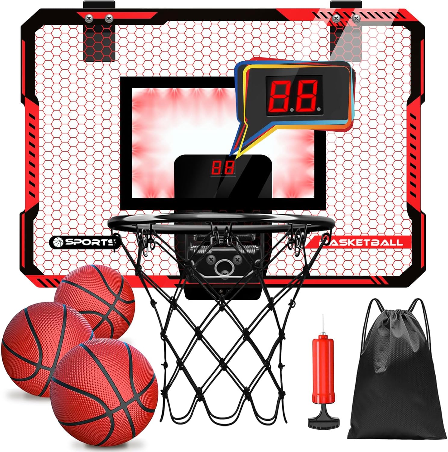 Amazon.com: DIUSEO Indoor Basketball Hoops Over The Door LED Light ...