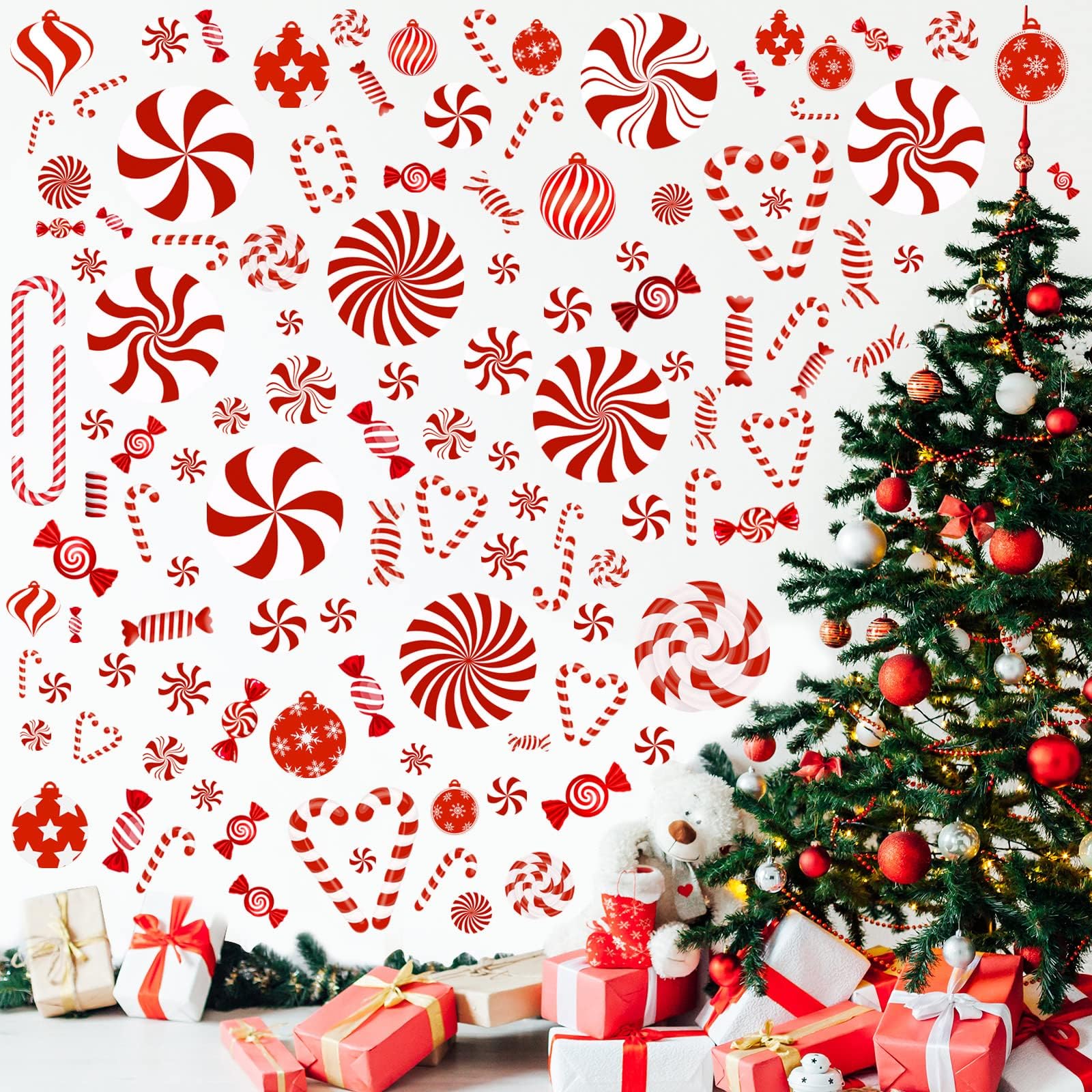 Amazon.com: AnyDesign 500Pcs Christmas Stickers Glitter Peppermint ...