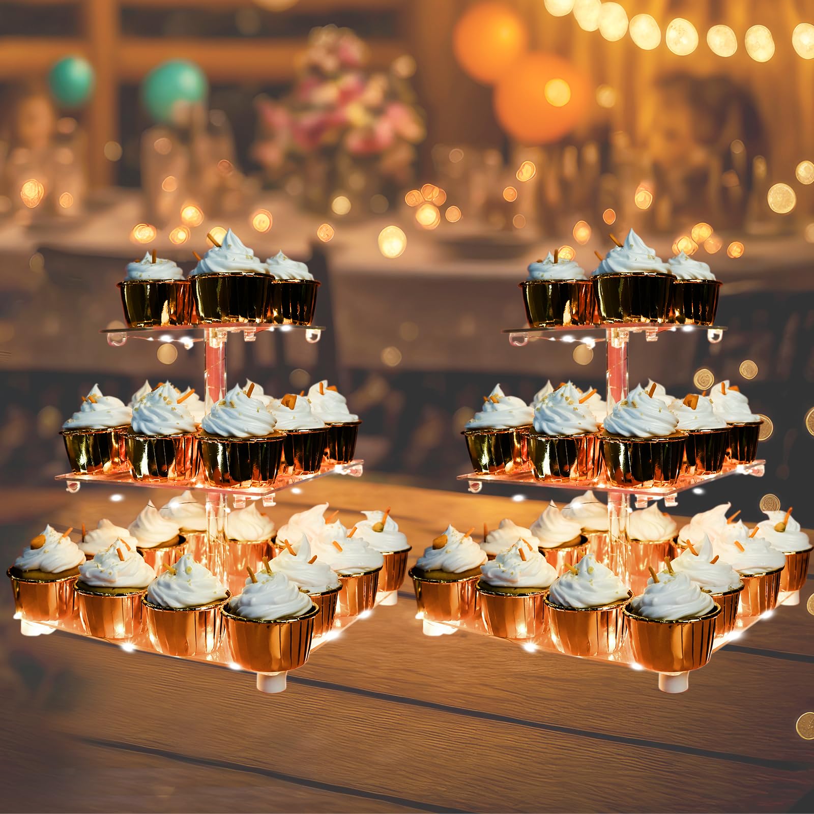 Jaobhahy Cupcake Stand 3 Tier Square Acrylic Cupcake Tower Clear