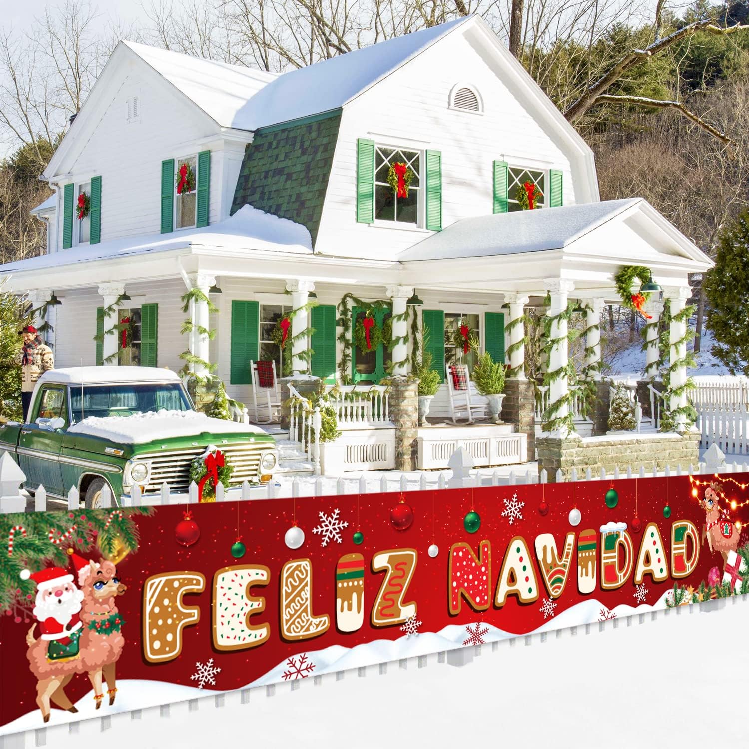 Amazon.com: Large 9.8x1.6ft Feliz Navidad Banner, Welcome Hanging Feliz ...