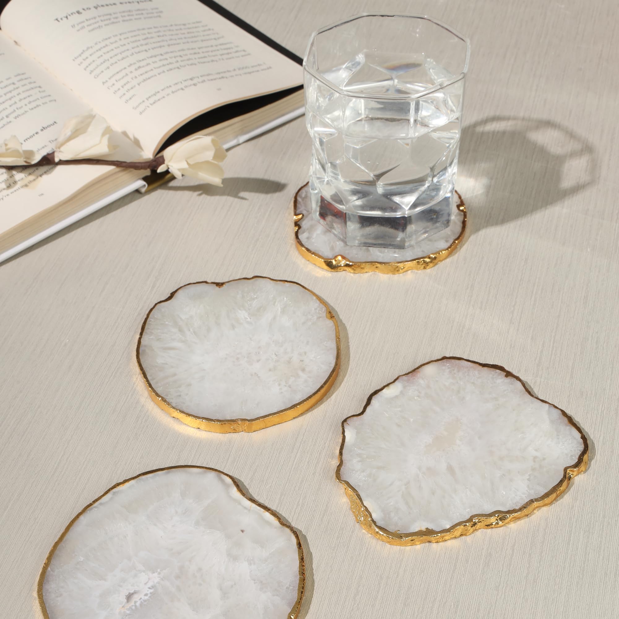 Amazon.com: Generic White Agate Stone Crystal Coasters, Set Of 4, Size ...