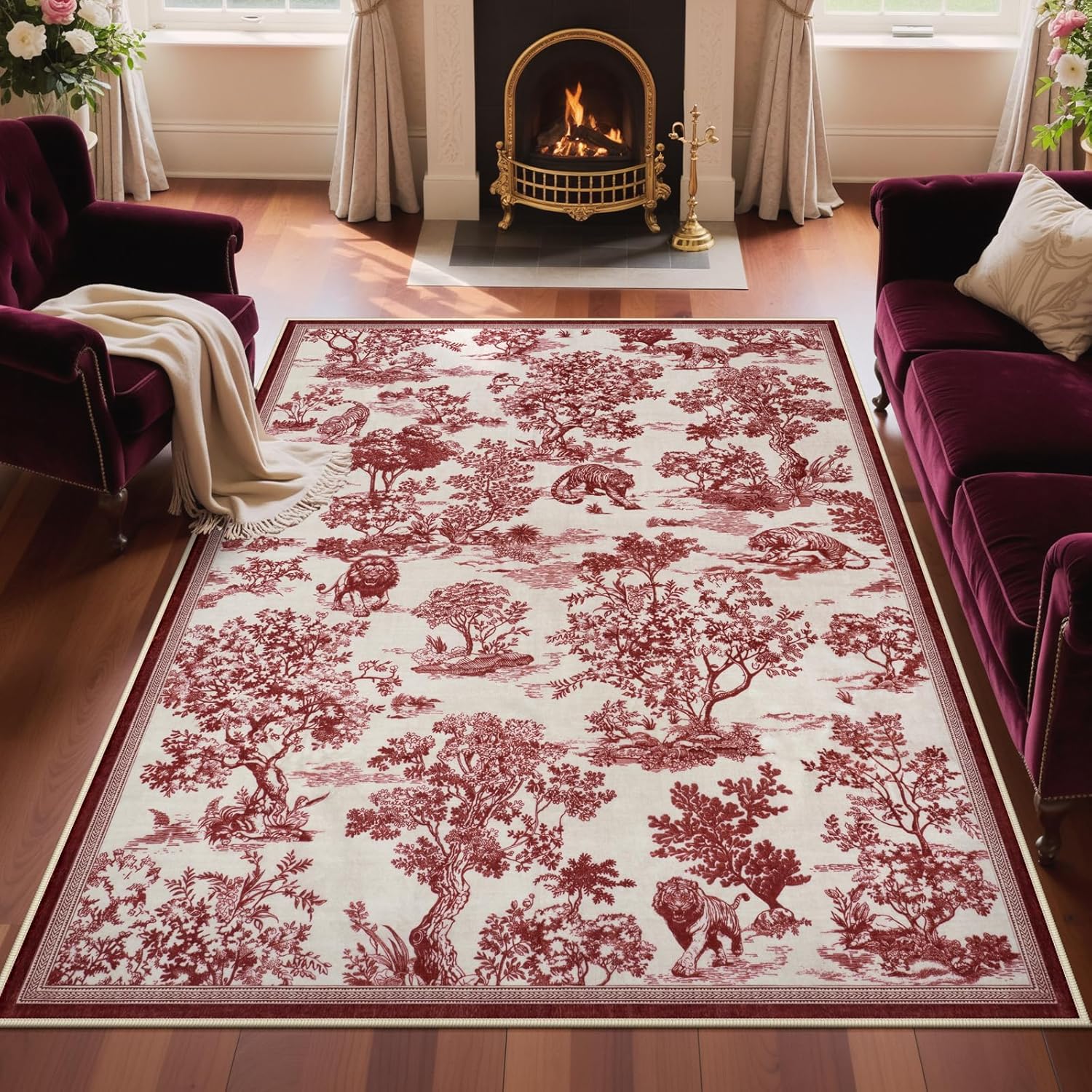 Amazon.com: LIVEBOX French Vintage 5x7 Area Rugs - Red Delft Rug for ...