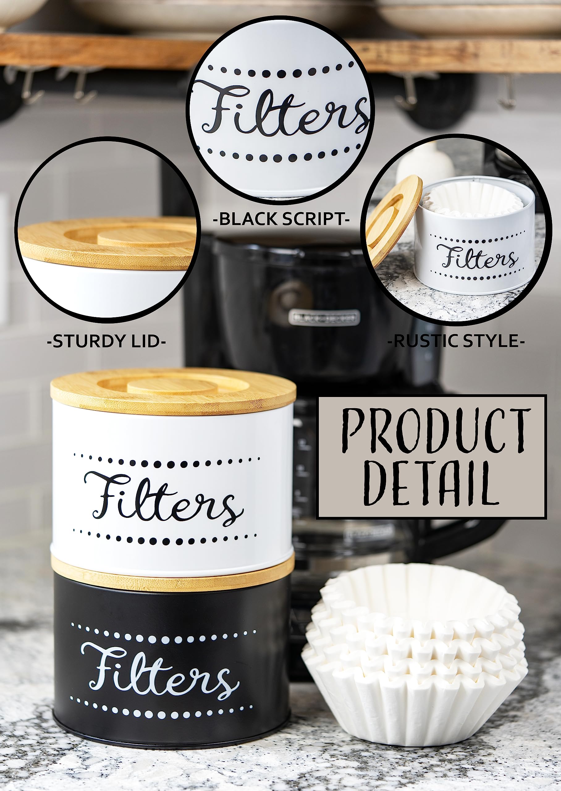 Coffee Filter Holder Storage - Metal & Bamboo Coffee Filter Container w ...