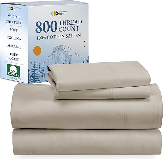 Amazon.com: California Design Den Cal King Sheet Set Cotton, Luxury 800 ...