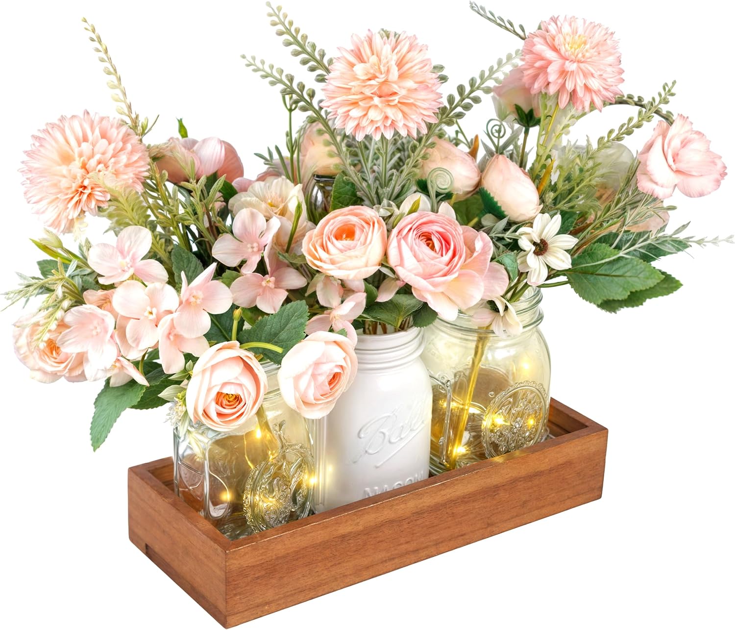 Amazon.com: LIOZLIOLY Farmhouse Mason Jar Centerpiece with LED Lights ...