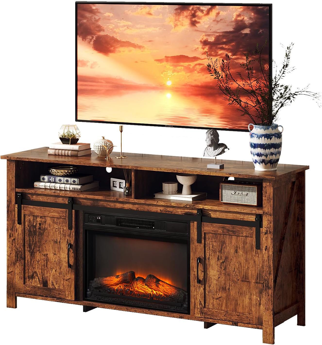 Amazon.com: VINGLI Fireplace TV Stand with Sliding Barn Door for TVs up ...