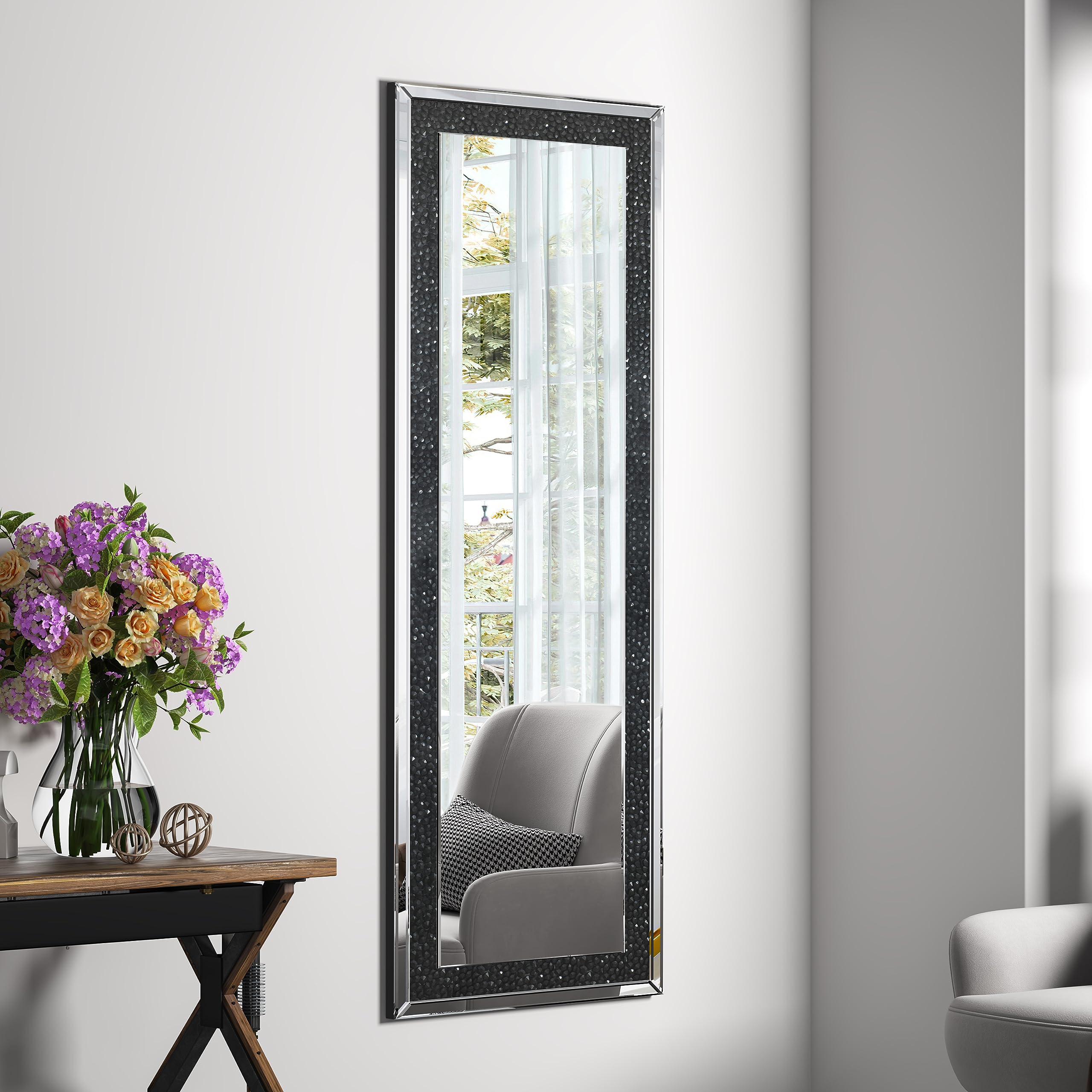 MUAUSU Crystal Full Length Mirror with Stand 59" x 18" Black Crushed ...