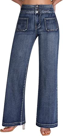 Roswear - jeans de pierna ancha para mujer, cintura alta, elásticos ...