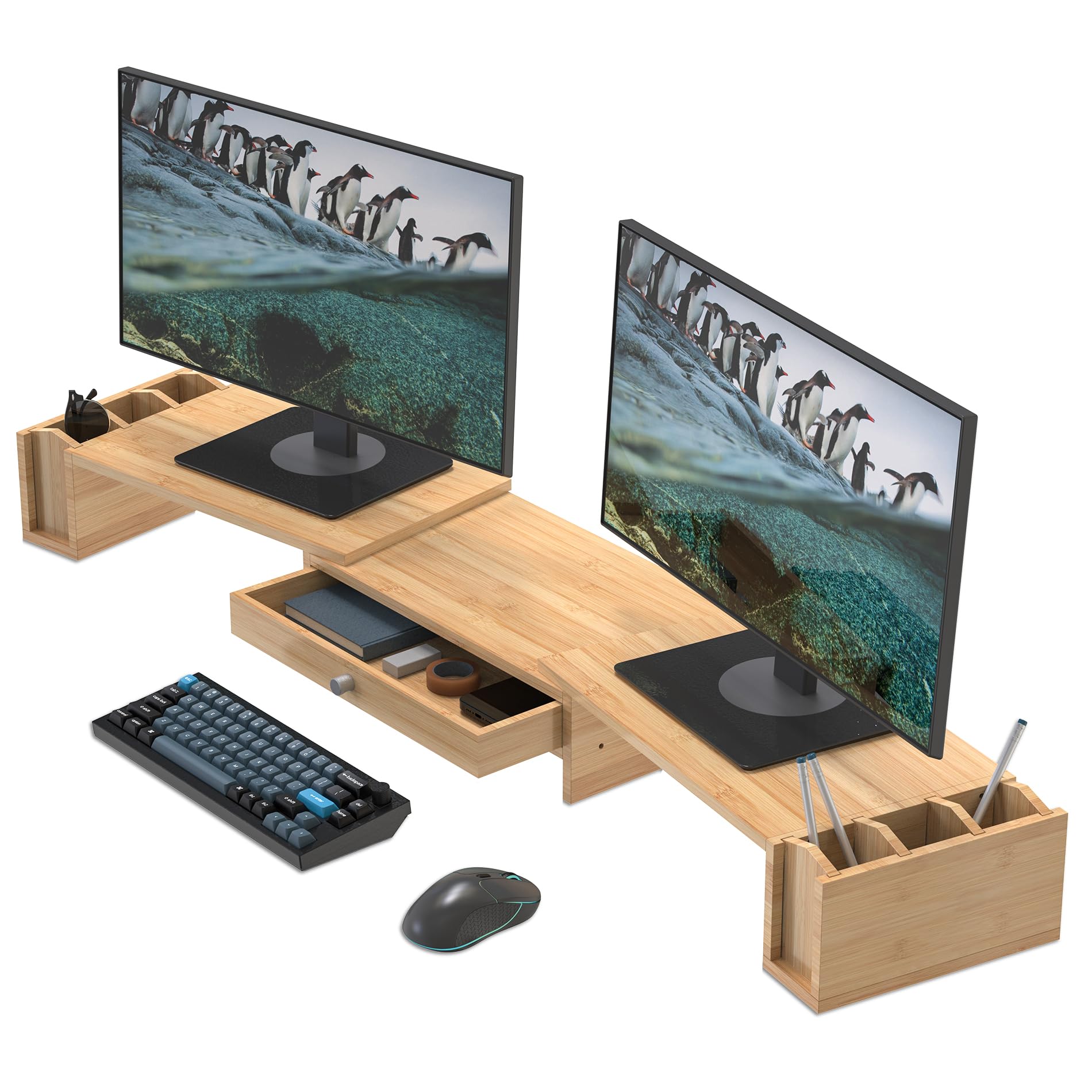Large Dual Monitor Stand Riser with Drawer and Pen Holder, Desktop ...