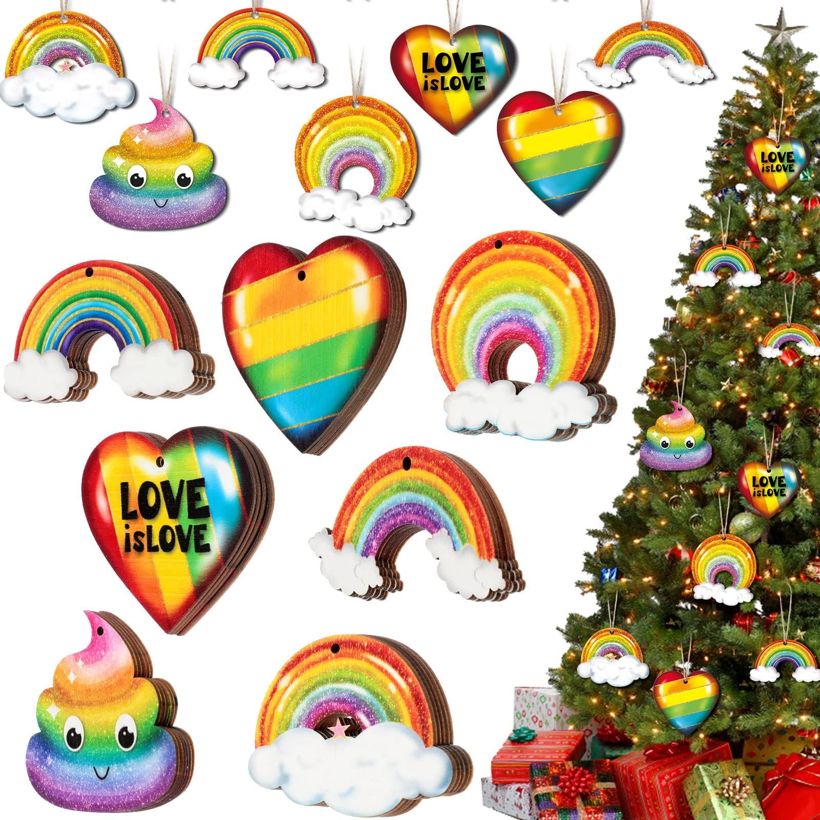 Amazon.com: Karenhi 35 Pcs Christmas Tree Ornament Set Pride LGBTQ ...