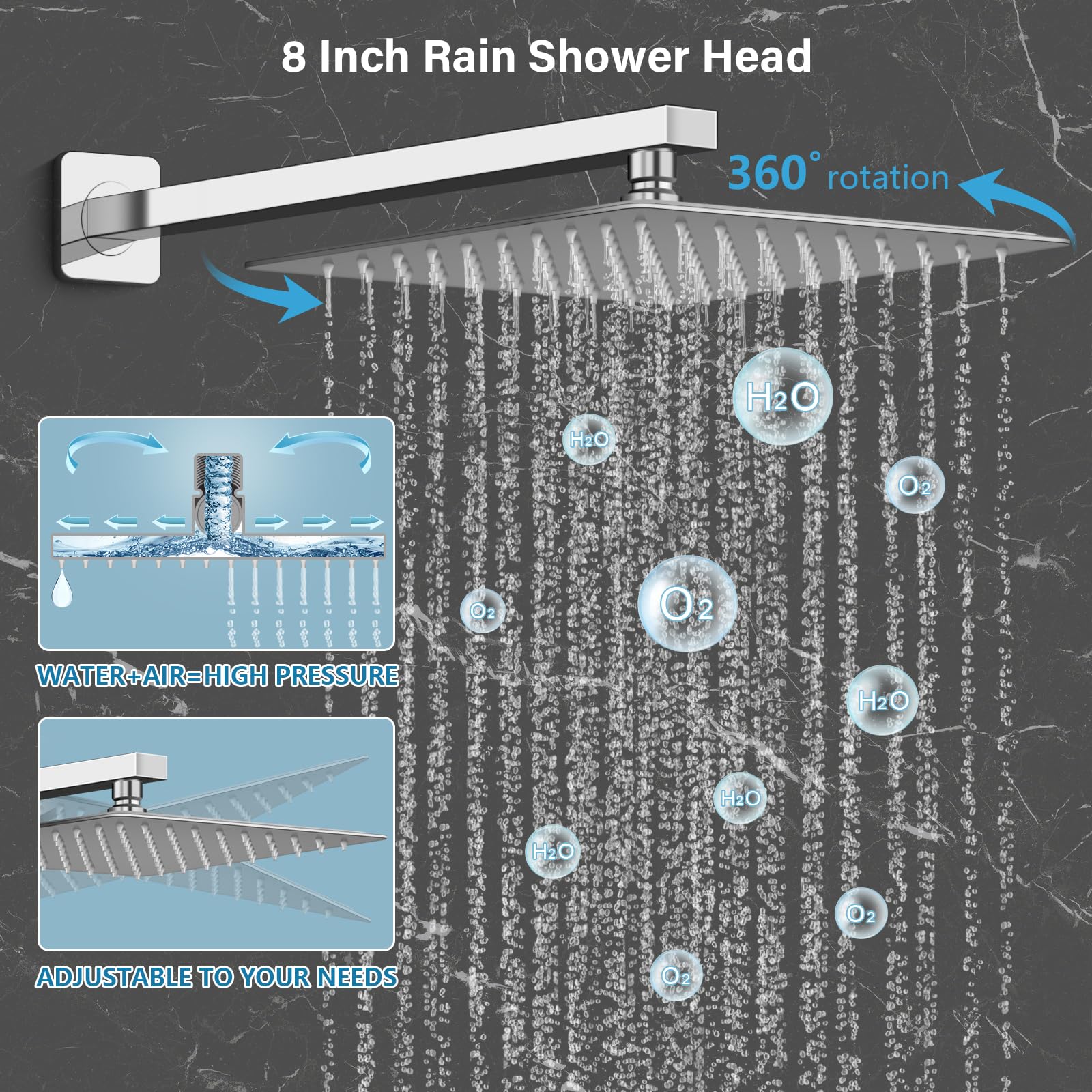 Snapklik.com : Baetuy Shower Faucet Set Bathroom Square Rain Shower Head And Handle Set, Wall ...