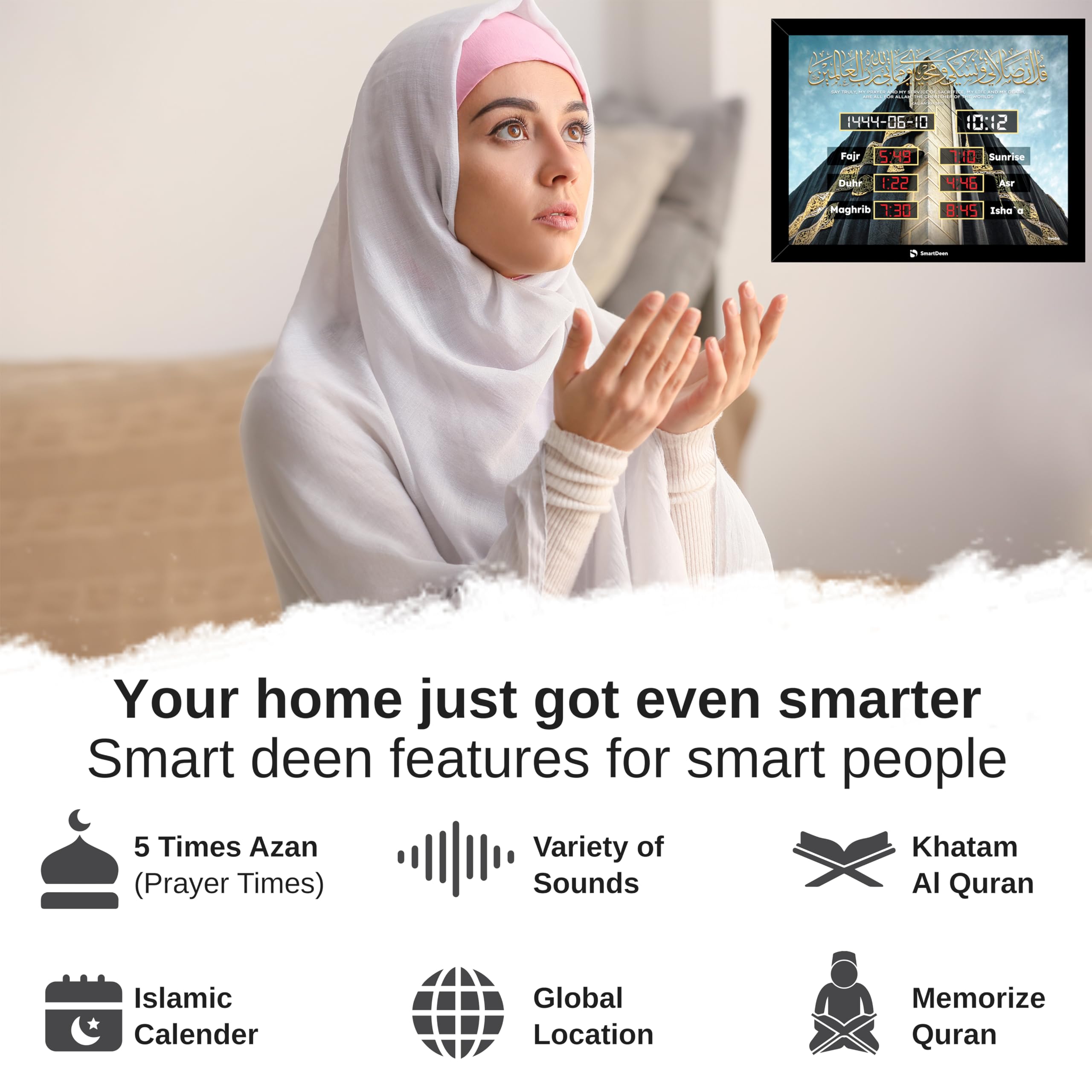 SmartDeen Azan Clock for Home - Athan Clock for Prayer with Sound ...