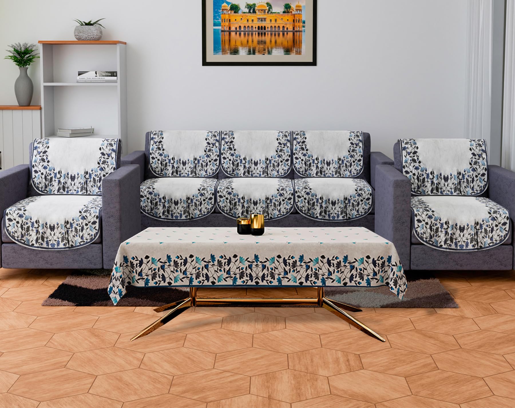 Kuber Industries Sofa Cover | Sofa & Center Table Cover Set | Blue ...