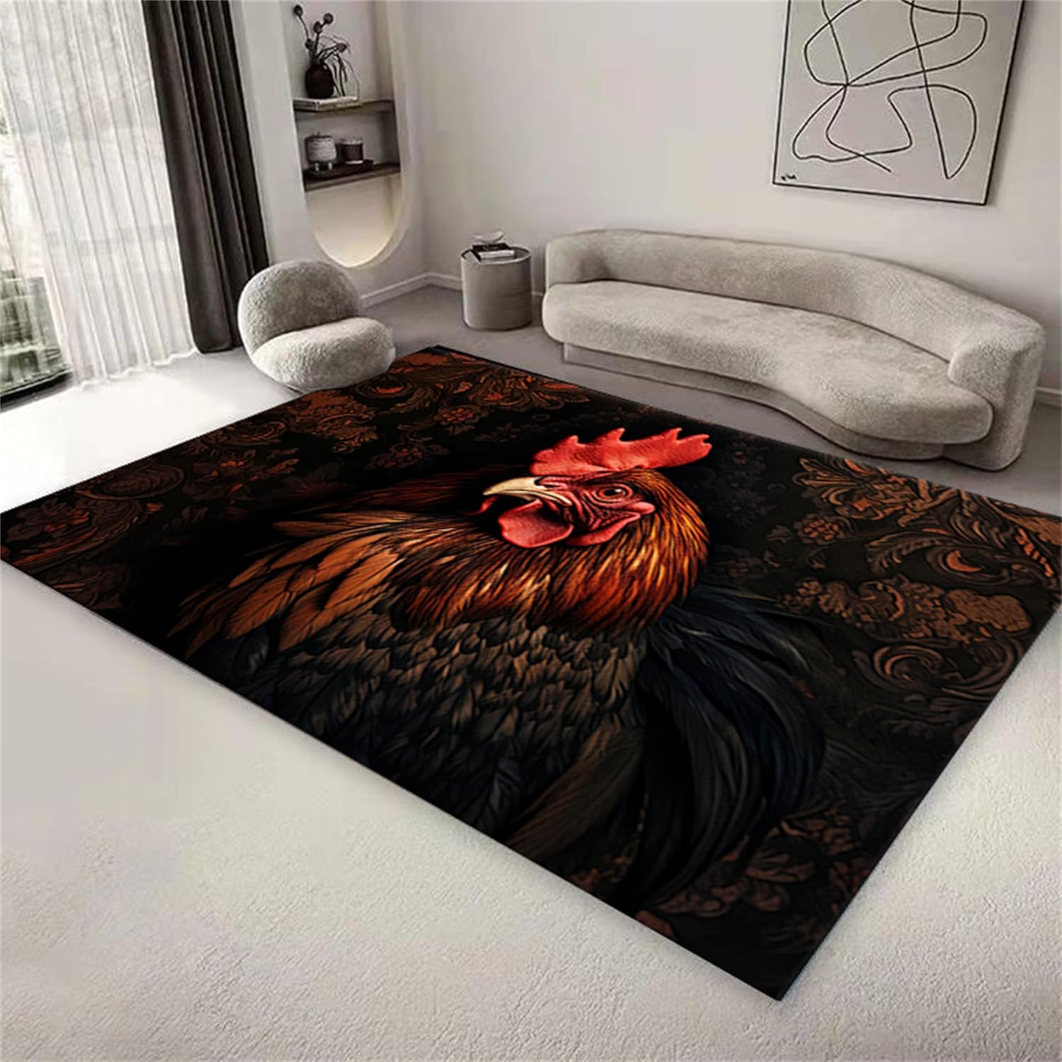 Amazon.com: Srocvi Rural Rooster Area Rug 3D Realistic Village Domestic ...