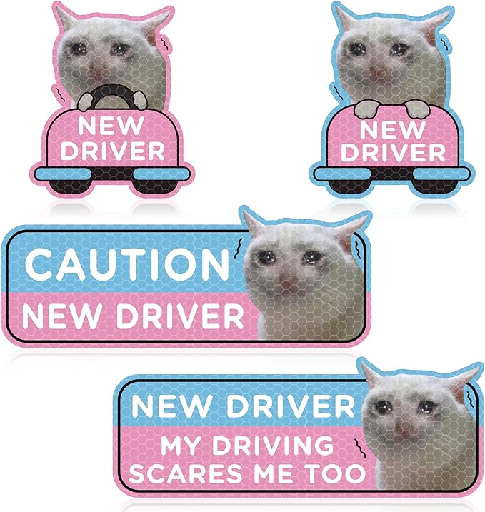 Amazon.com: CNhoqc New Driver Car Magnet - 4pcs Crying Cat Student ...