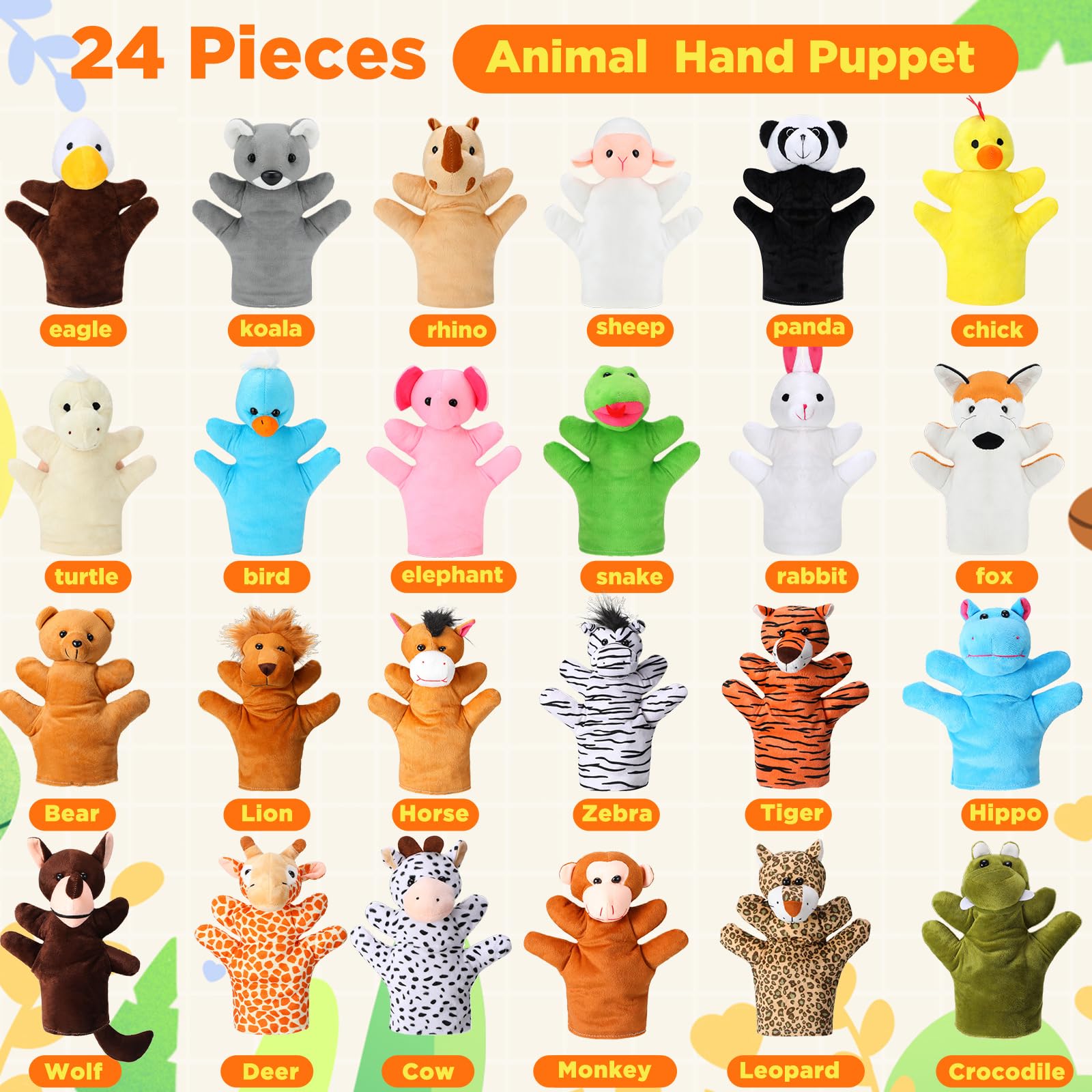 Role Play Puppets For Toddlers Shappy 24-Piece Animal Hand Puppet Set ...