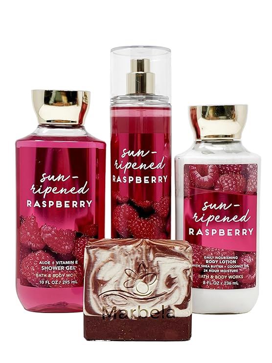 Amazon.com : Bath & Body Works Sun-Ripened Raspberry - Trio Gift Set ...