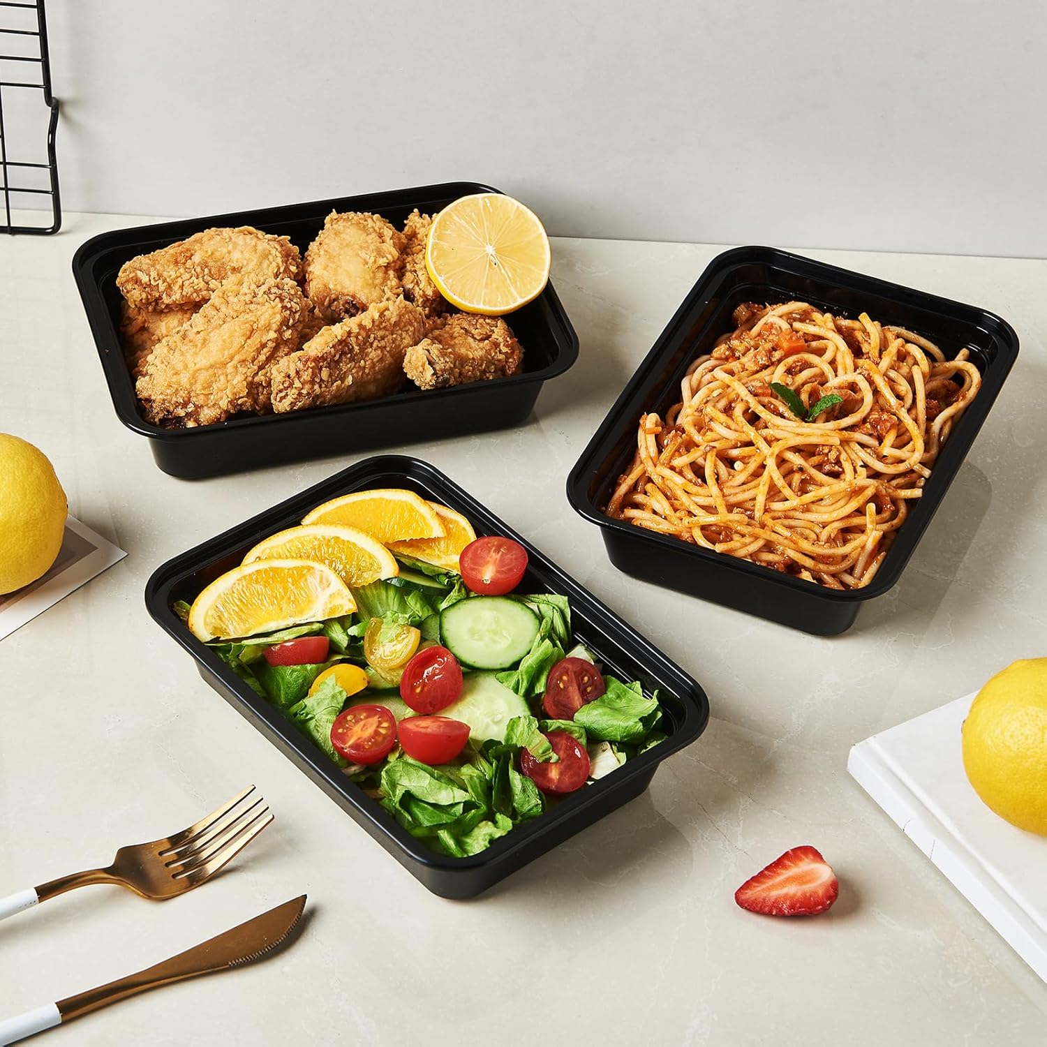 Contenedor de comida rectangular negro moldeado por inyección de 24oz ...