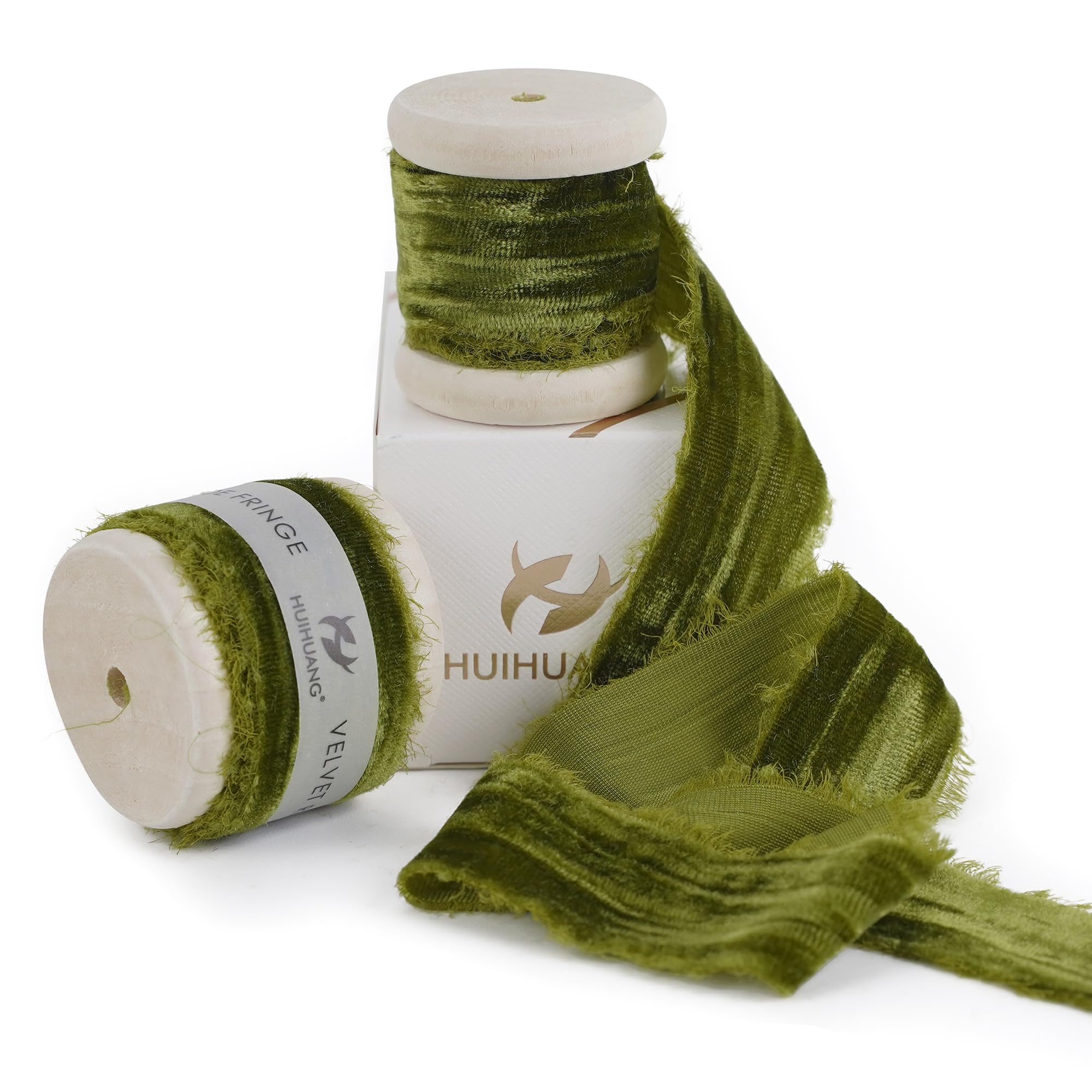 Amazon.com: HUIHUANG Olive Green Velvet Ribbon 1 inch Green Crinkled ...