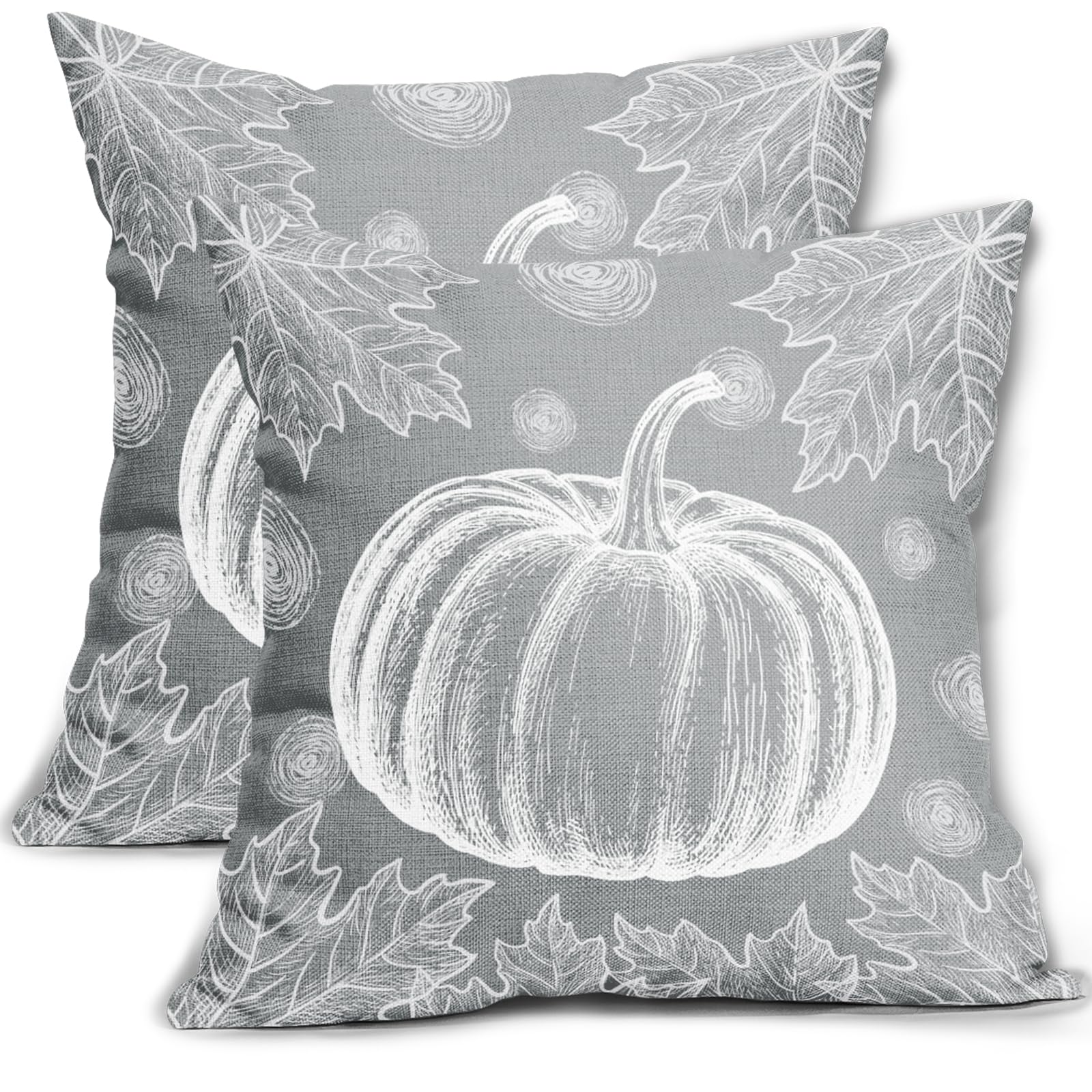 Amazon.com: Fall Pillow Covers 18x18 Set of 2 Autumn Grey White Pumpkin ...