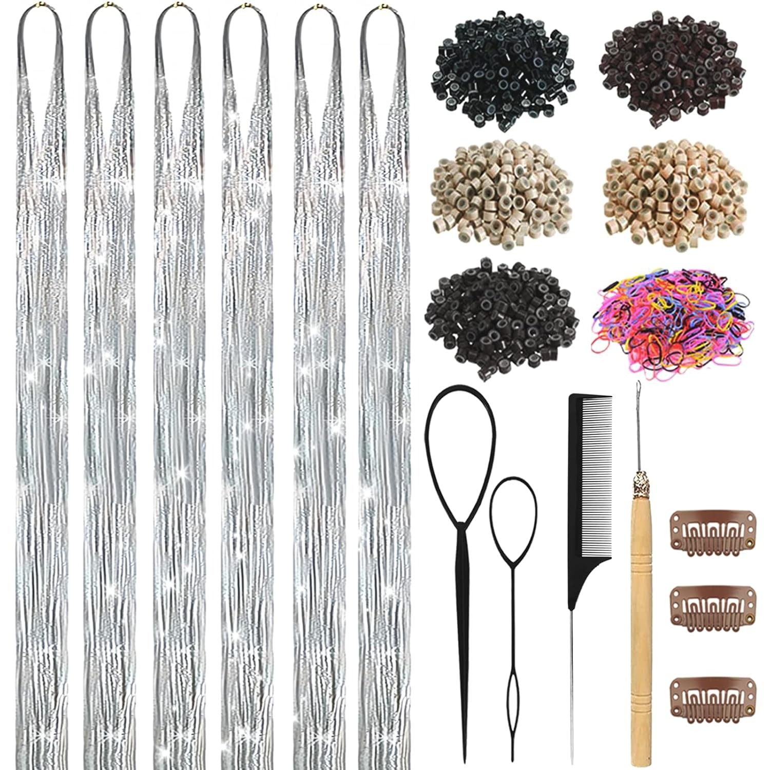 Amazon.com : Hair Tinsel, Hair Tinsel Kit for Girls 1800 Strands Fairy ...