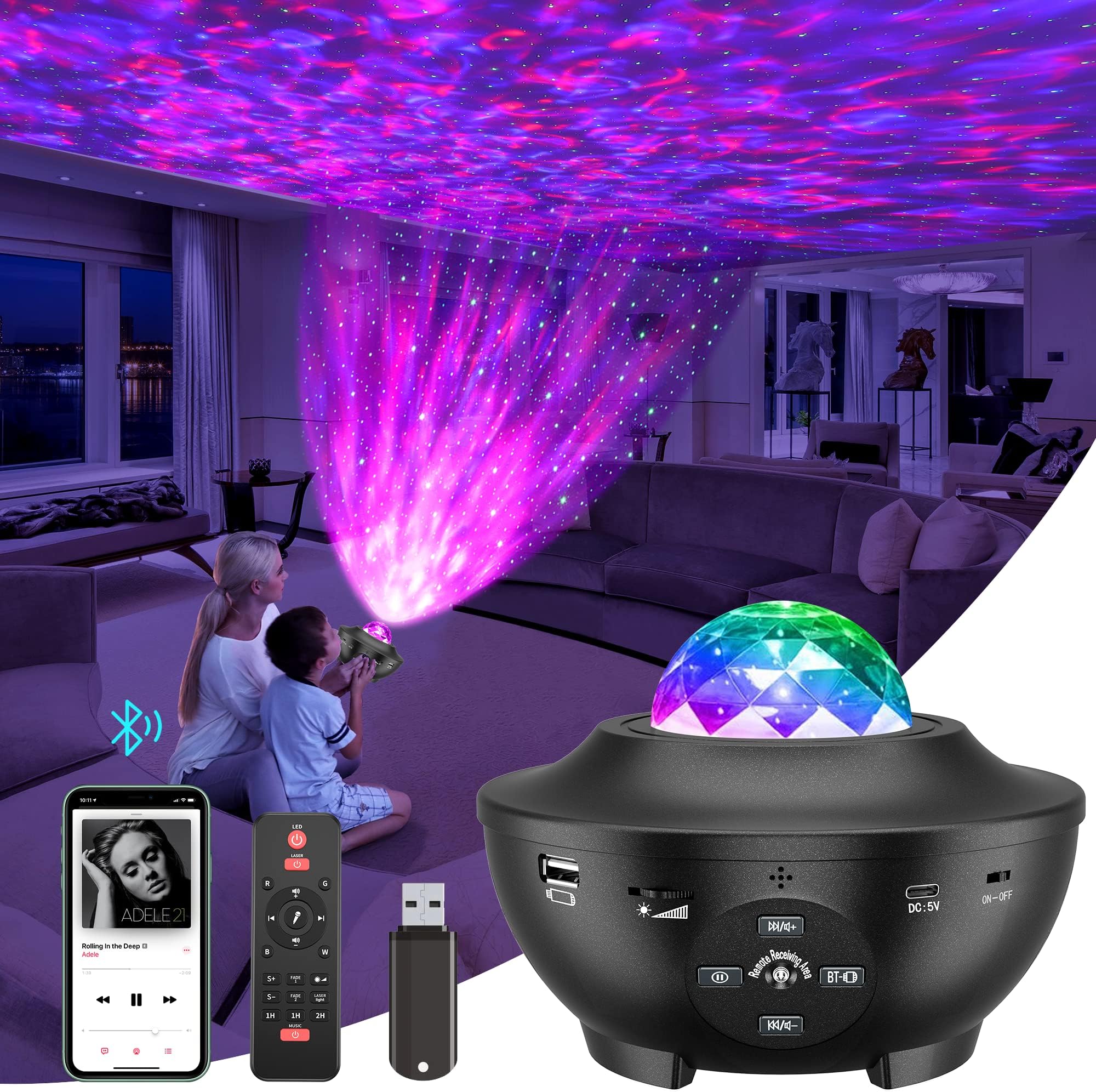 Galaxy Star Projector with Remote Control, 10 Color Mode 3 in 1 Waves ...