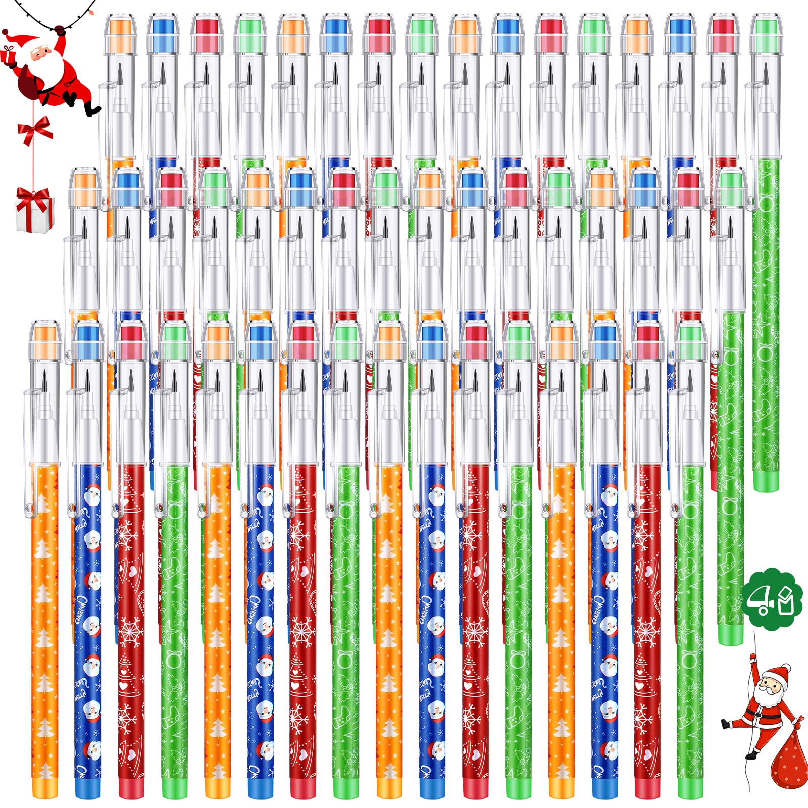Teling Christmas Stackable Pencils Bulk with Eraser Translucent Pencil ...