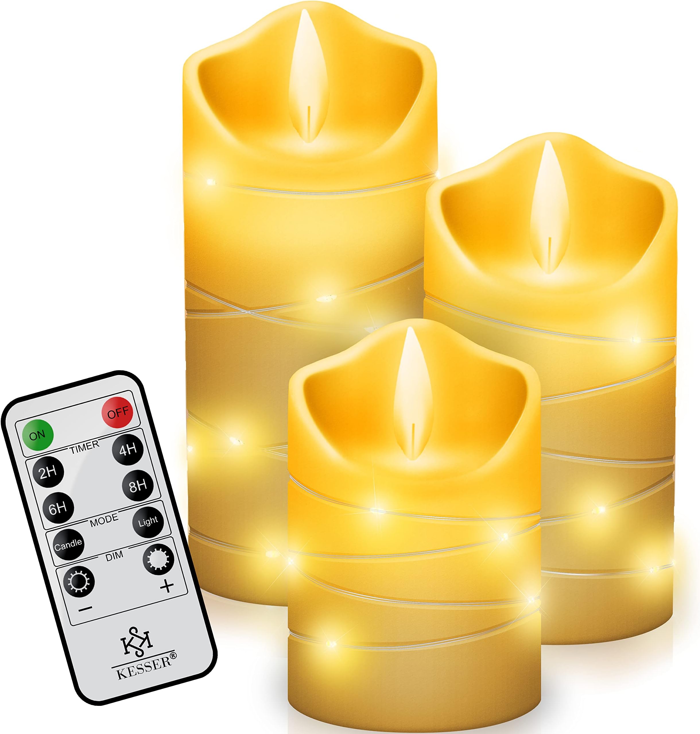 KESSER® LED Kerzen 3er Set Flammenlose Kerze Timerfunktion Timer ...