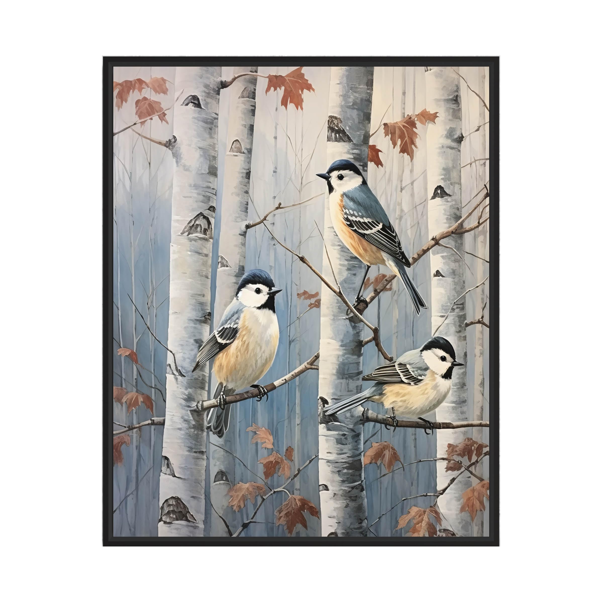 Amazon.com: Winter Larks on birch tree Art Print Poster, Bird Wall Art ...