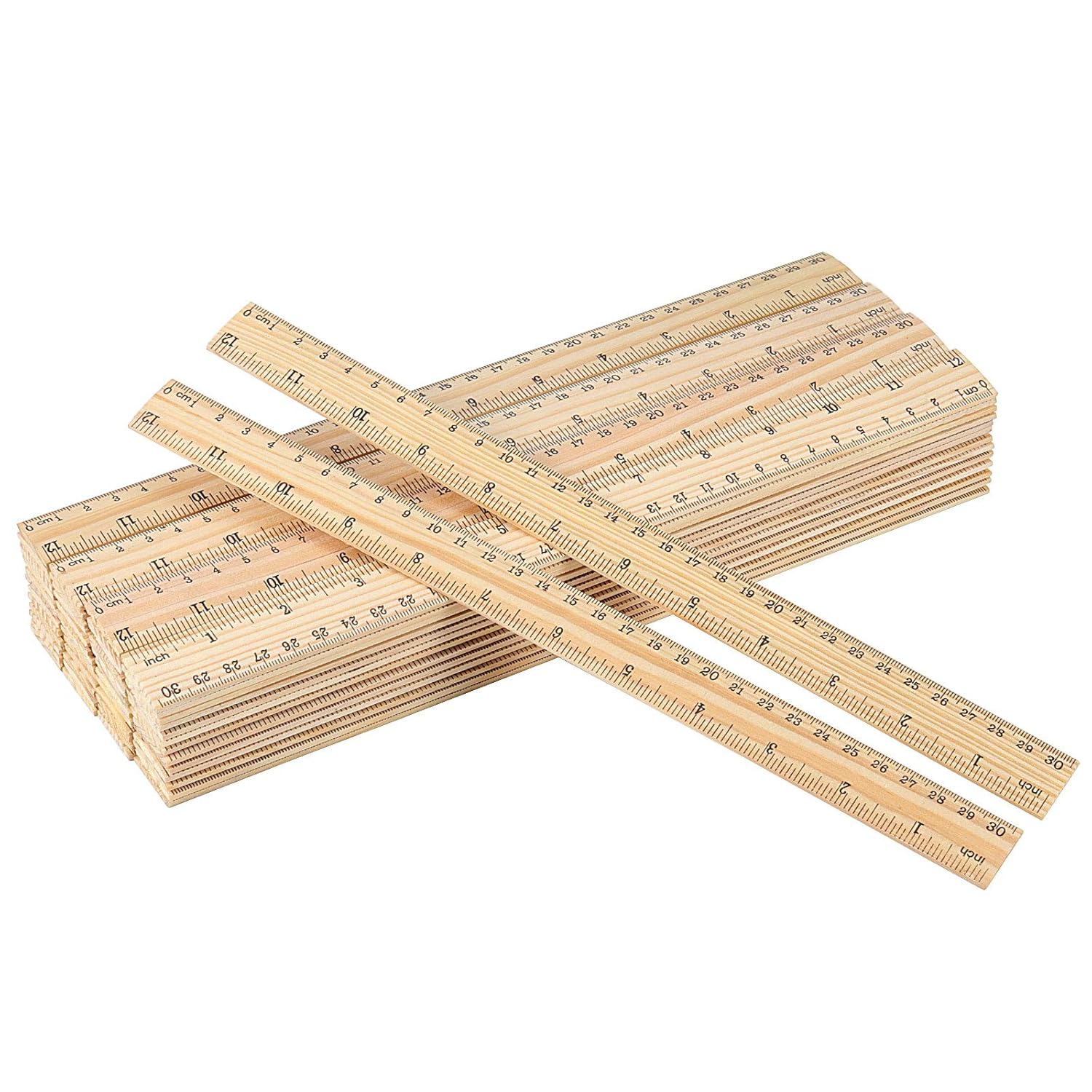 ZEONHEI 72 Packs 12 Inch 30cm Wood Rulers, 2 Scale Wood Rulers Bulk ...