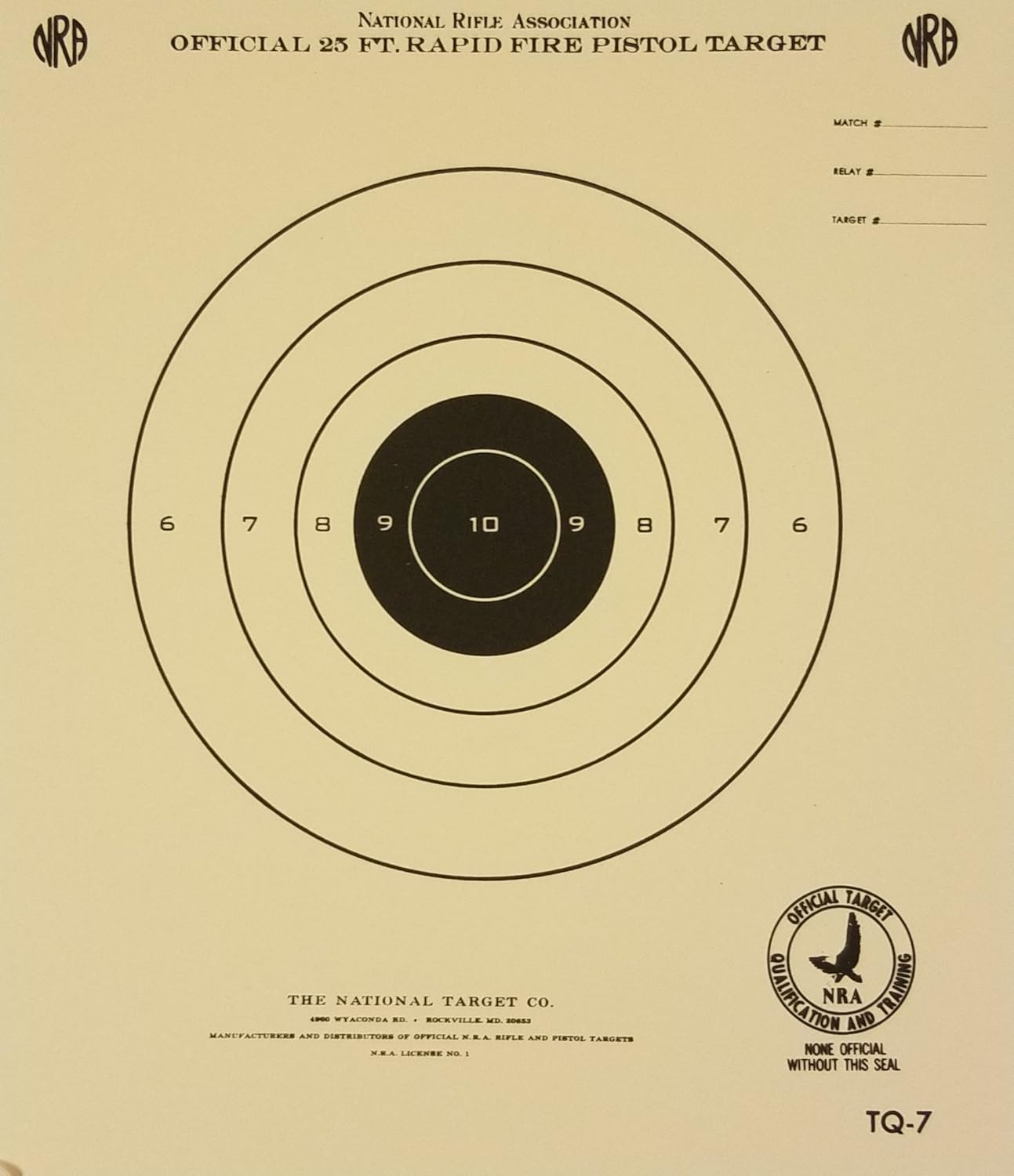 Official NRA Target, TQ-7, 25 Ft. Timed and Rapid Fire Pistol Target ...