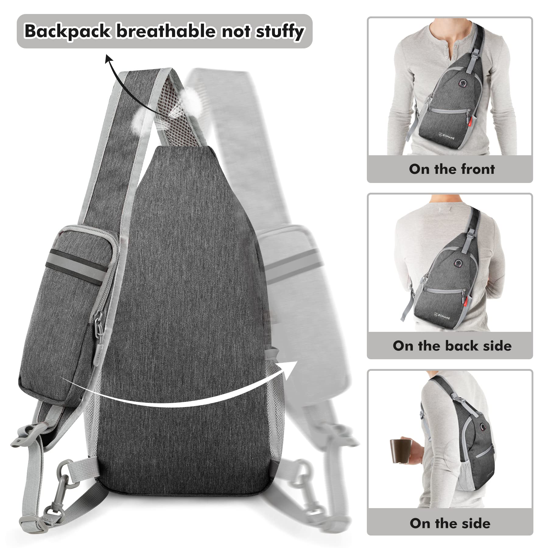 Snapklik.com : ZOMAKE Small Sling Bag-Travel Sling Backpack, Waterproof ...