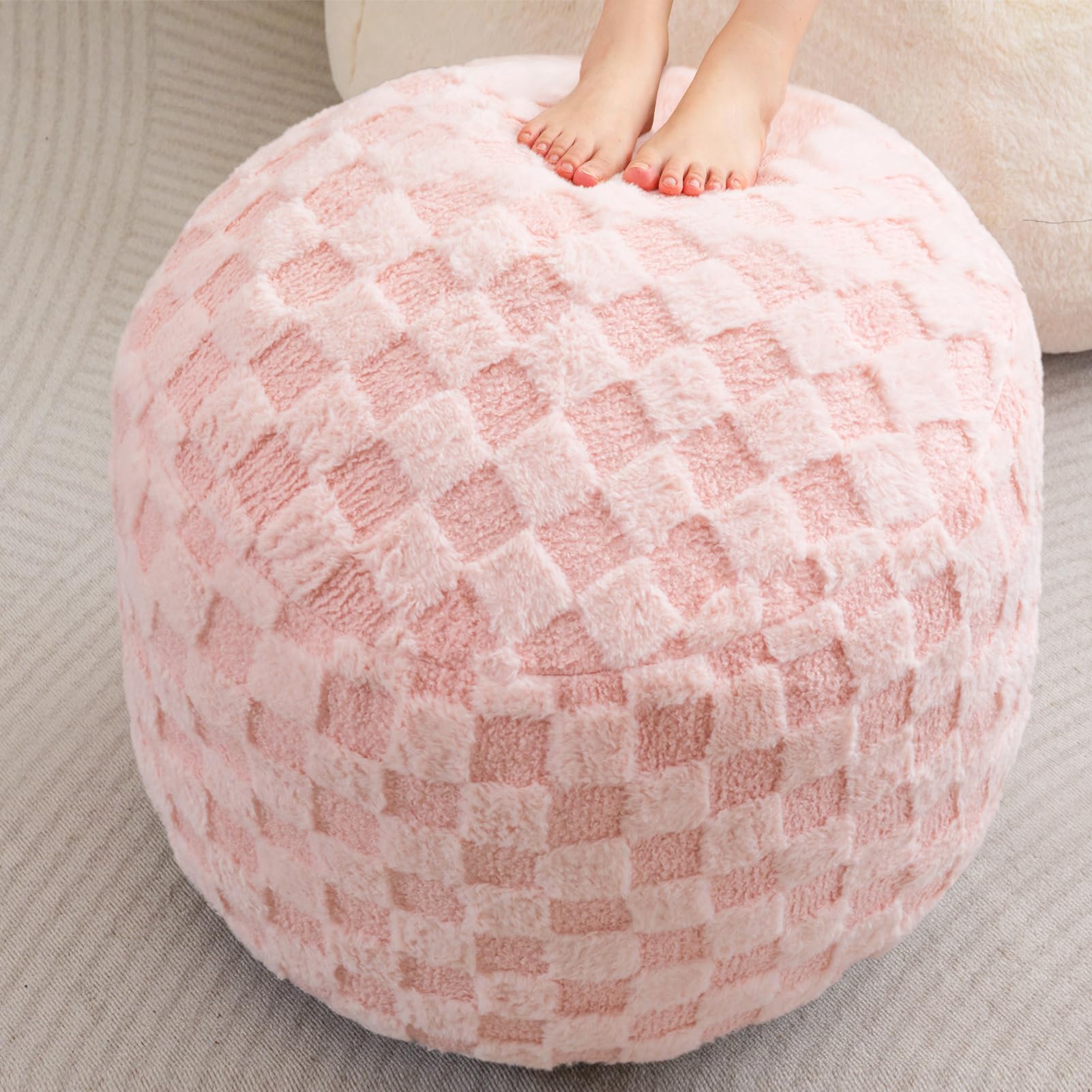 Amazon.com: HIGOGOGO Round Stuffed Pouf Ottoman, Plaid Poufs with Foam ...